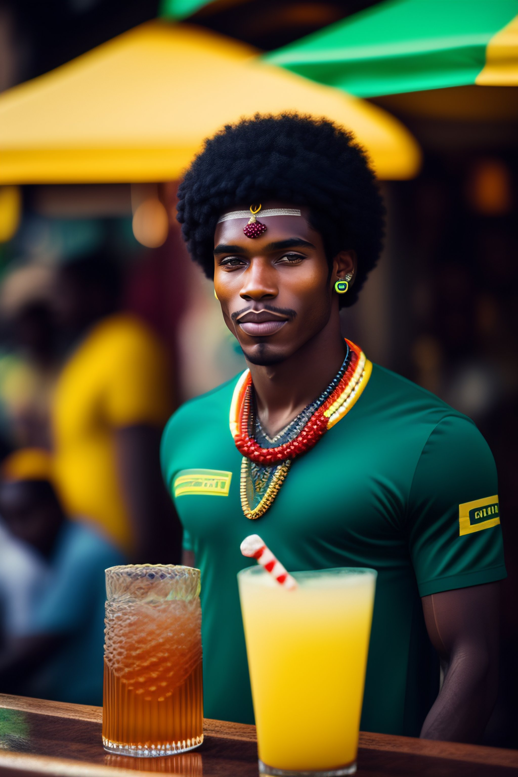 Lexica - Retro afro boy selling caipirinha in Brazilian kiosk