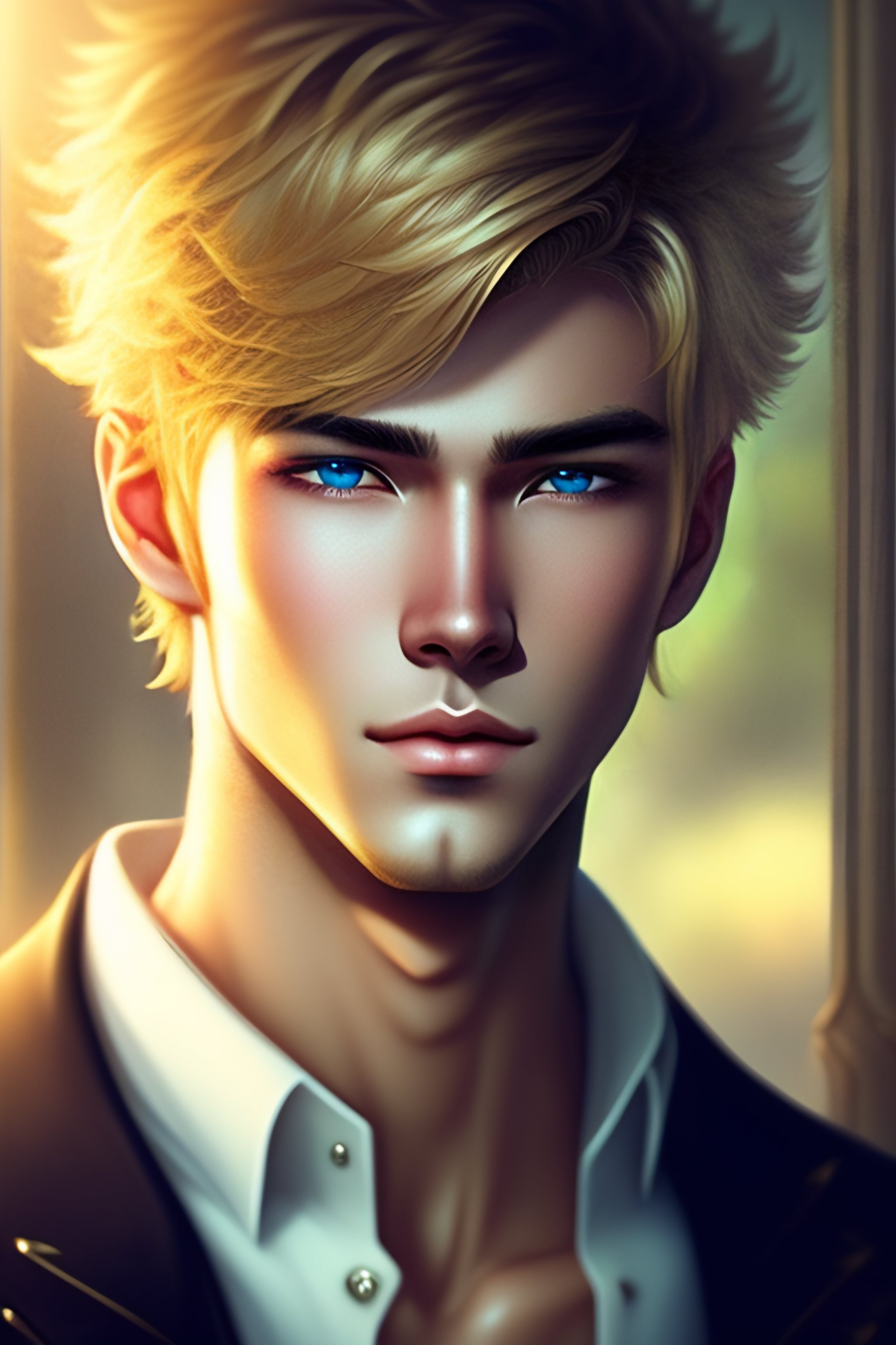Lexica - Anime, handsome young man, blond with yellow eyes fantasy