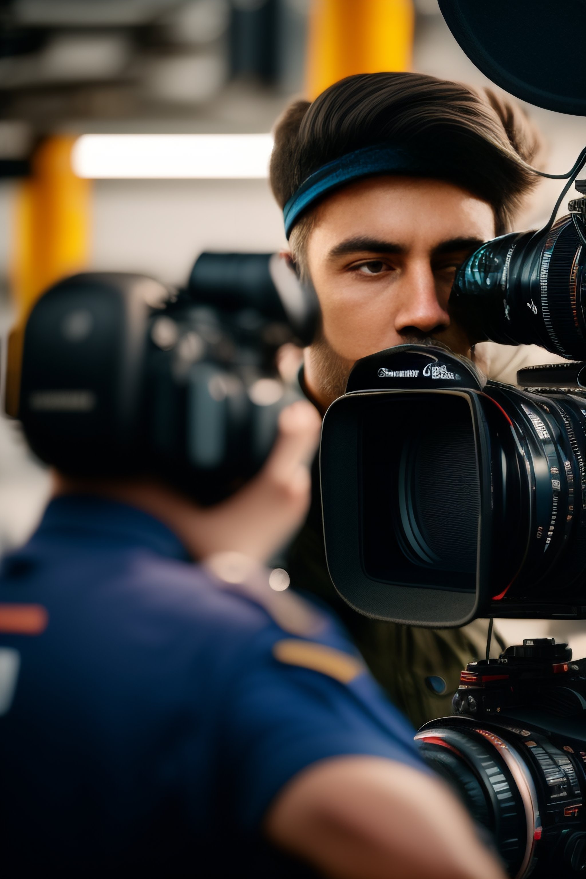 Lexica - Cameraman with a Canon cinema camera and soundman on a set of ...