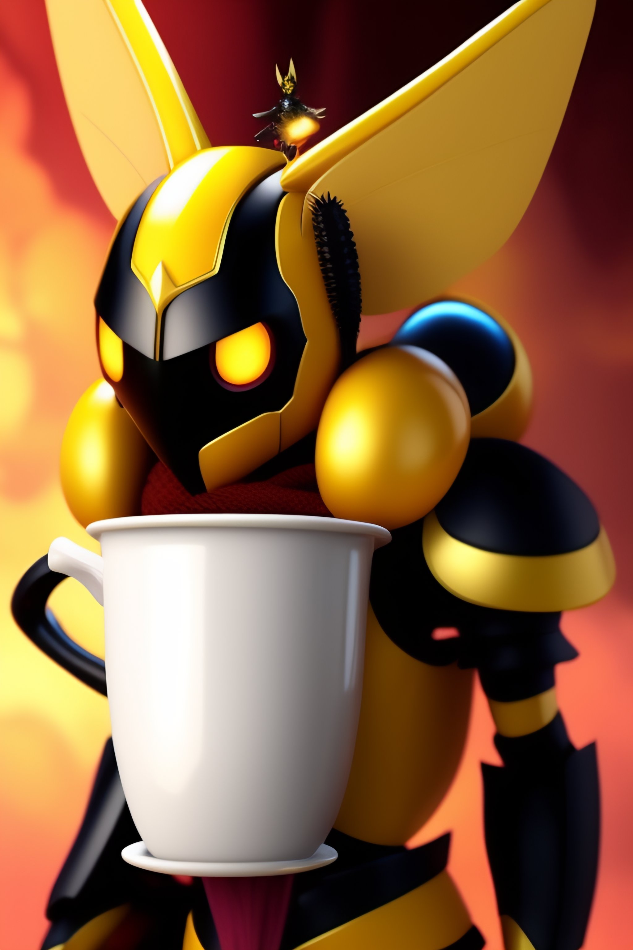 Lexica - Cartoon bee knight looks like Beedrill with a cup of coffee ...