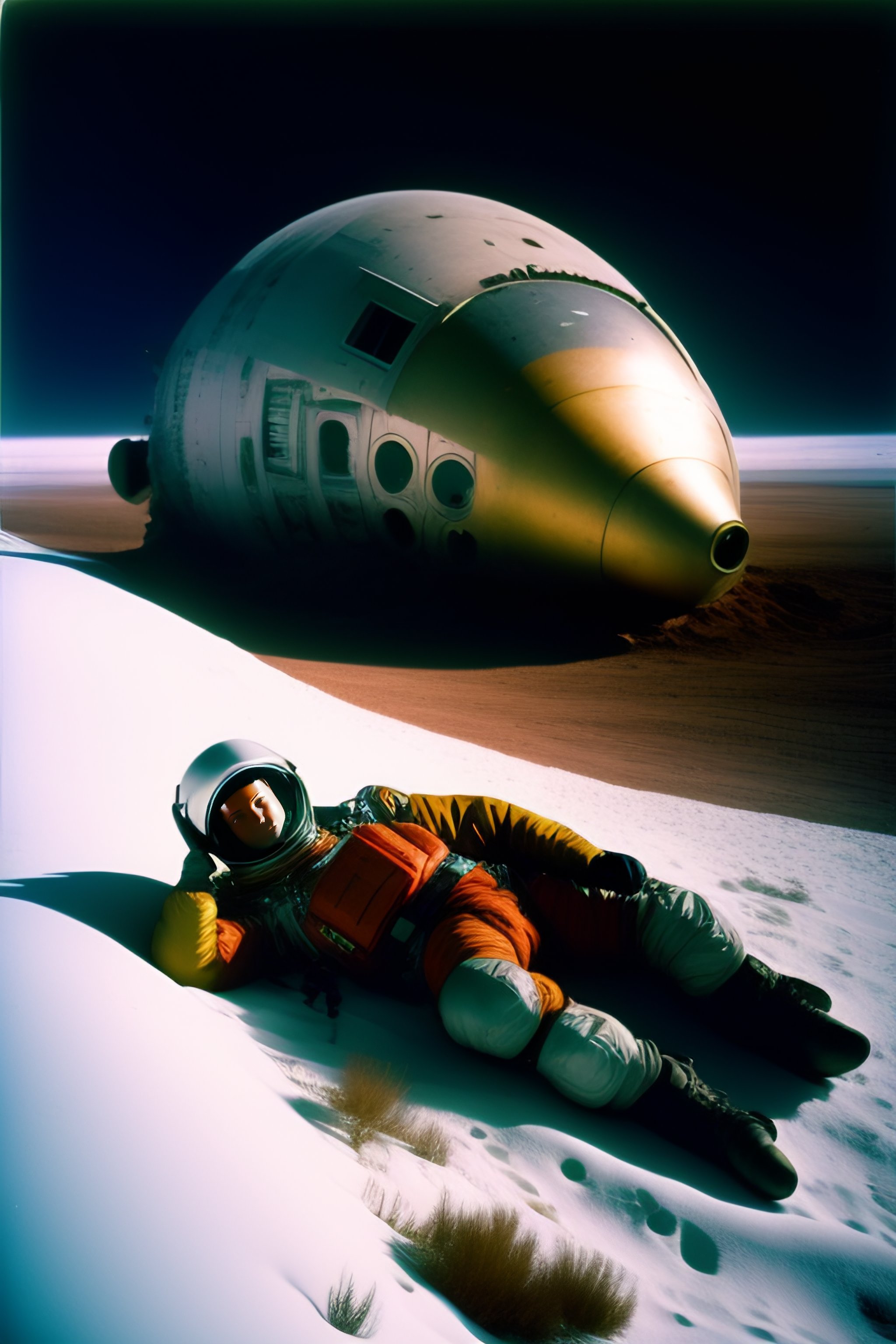 Lexica - Crashed Soviet cosmonaut, lying covered with earth, in the ...