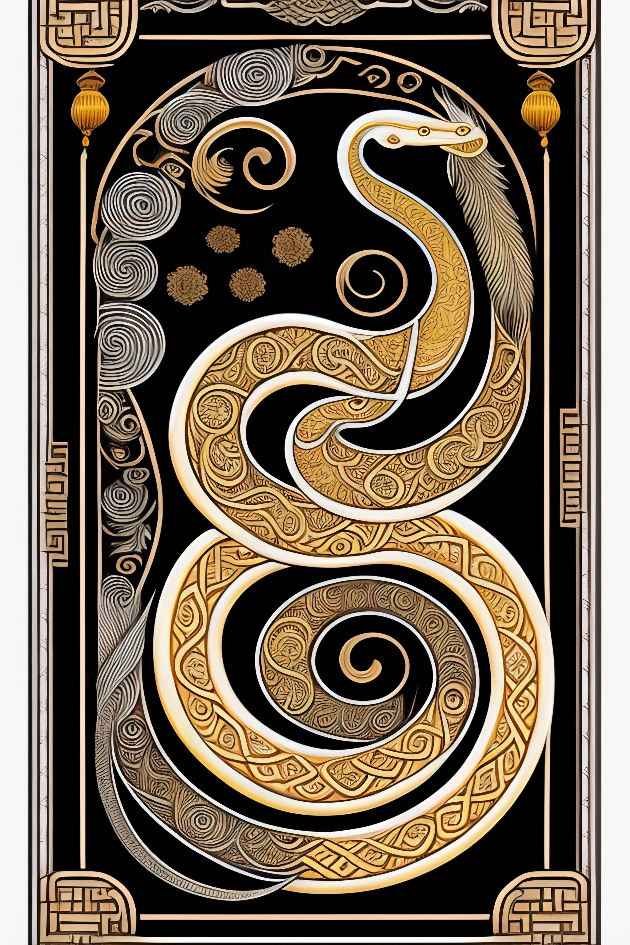 Lexica - Year of the snake, Chinese astrology, tarot card, line drawing ...