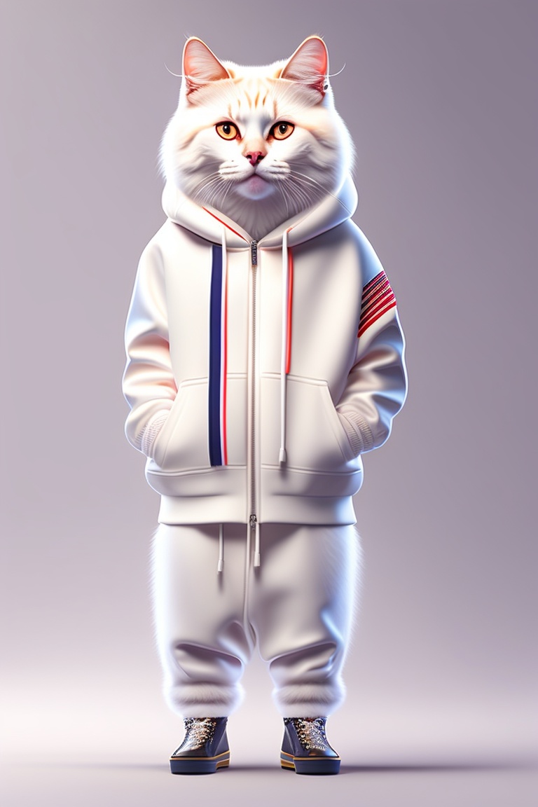 Lexica - White cat in a hip hop streetwear drip , full body , standing ...