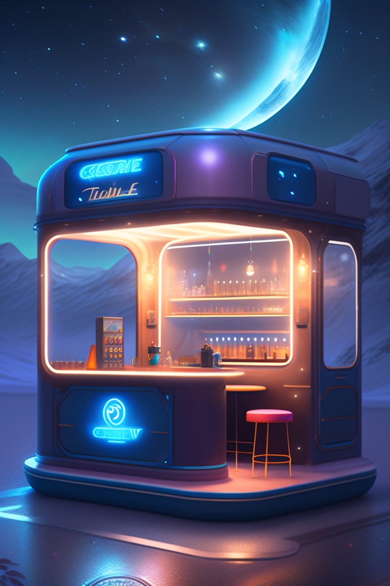 Lexica - A cutting-edge mobile internet cafe on a starry night ...