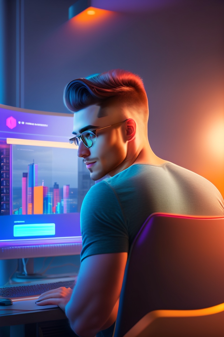 Lexica - A young tech advisor setting on his Studio in Front view ...