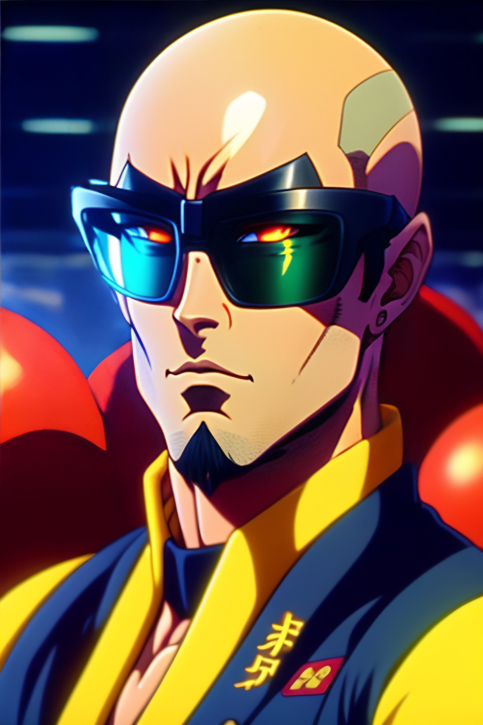 Lexica - Bald guy with glasses and small goatee , Vintage anime ...