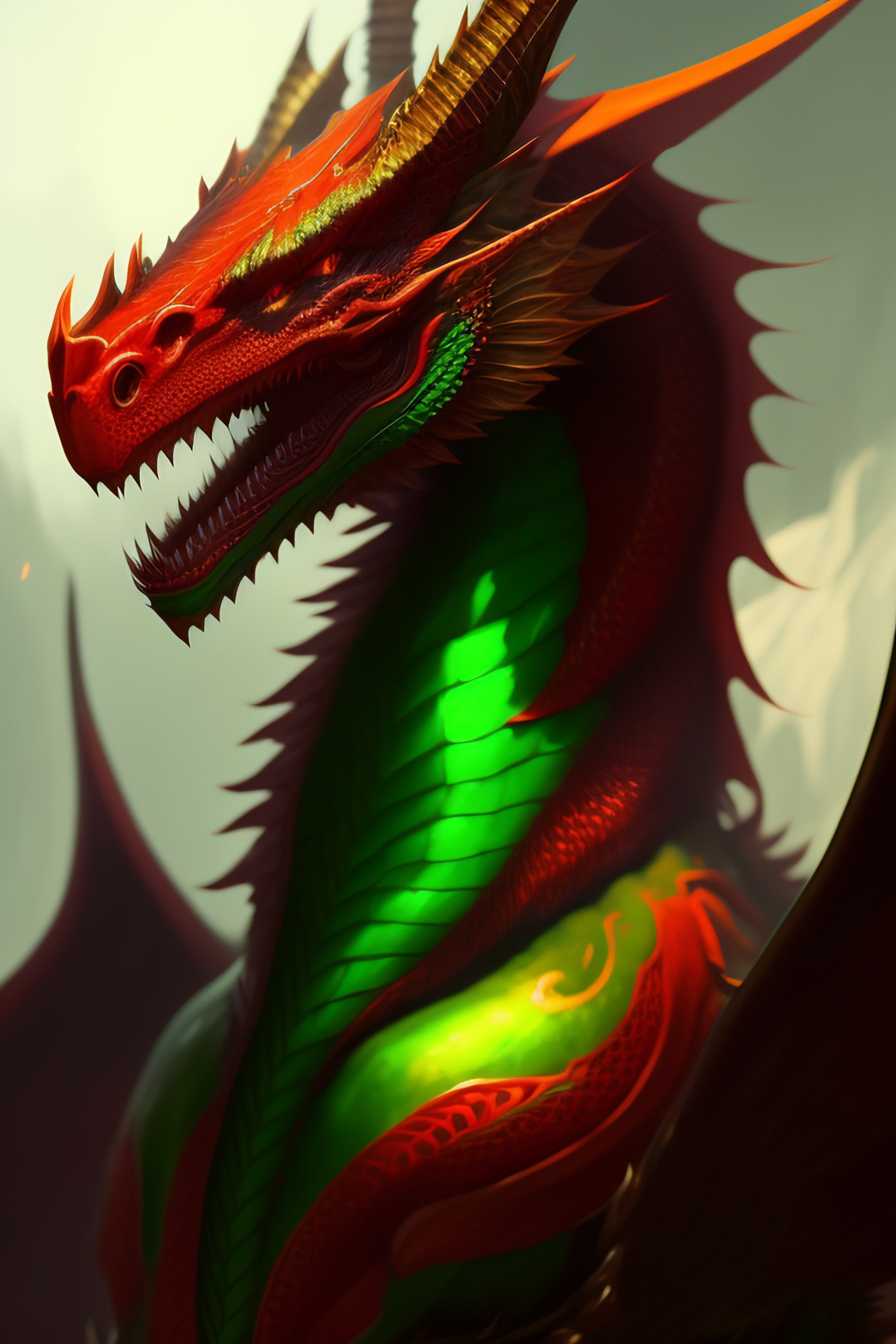 Lexica - One green dragon bites a red dragon in the neck, by greg ...