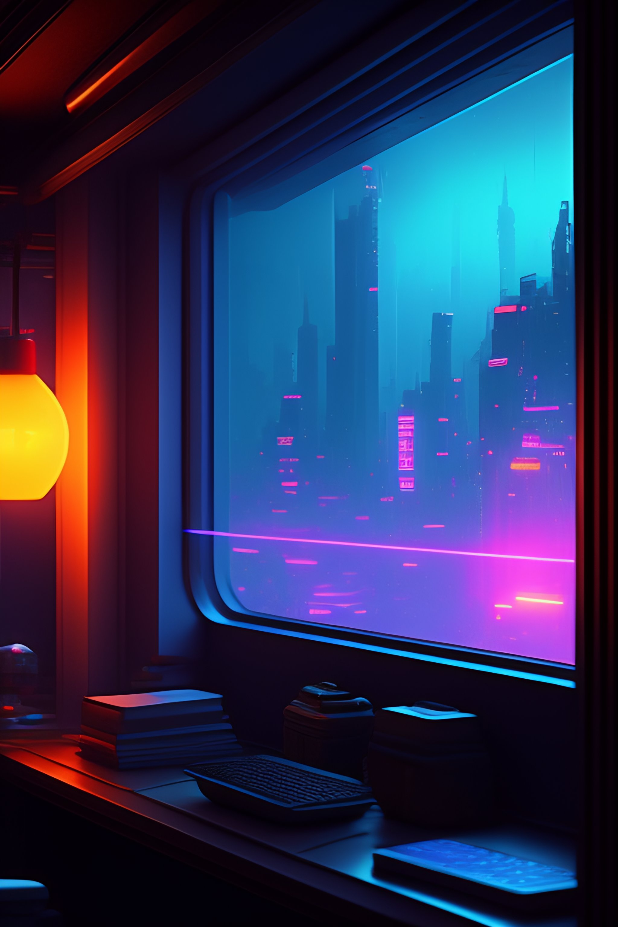 Lexica - Hacker's room, cyberpunk, Craig Mullins, lot's of neons ...