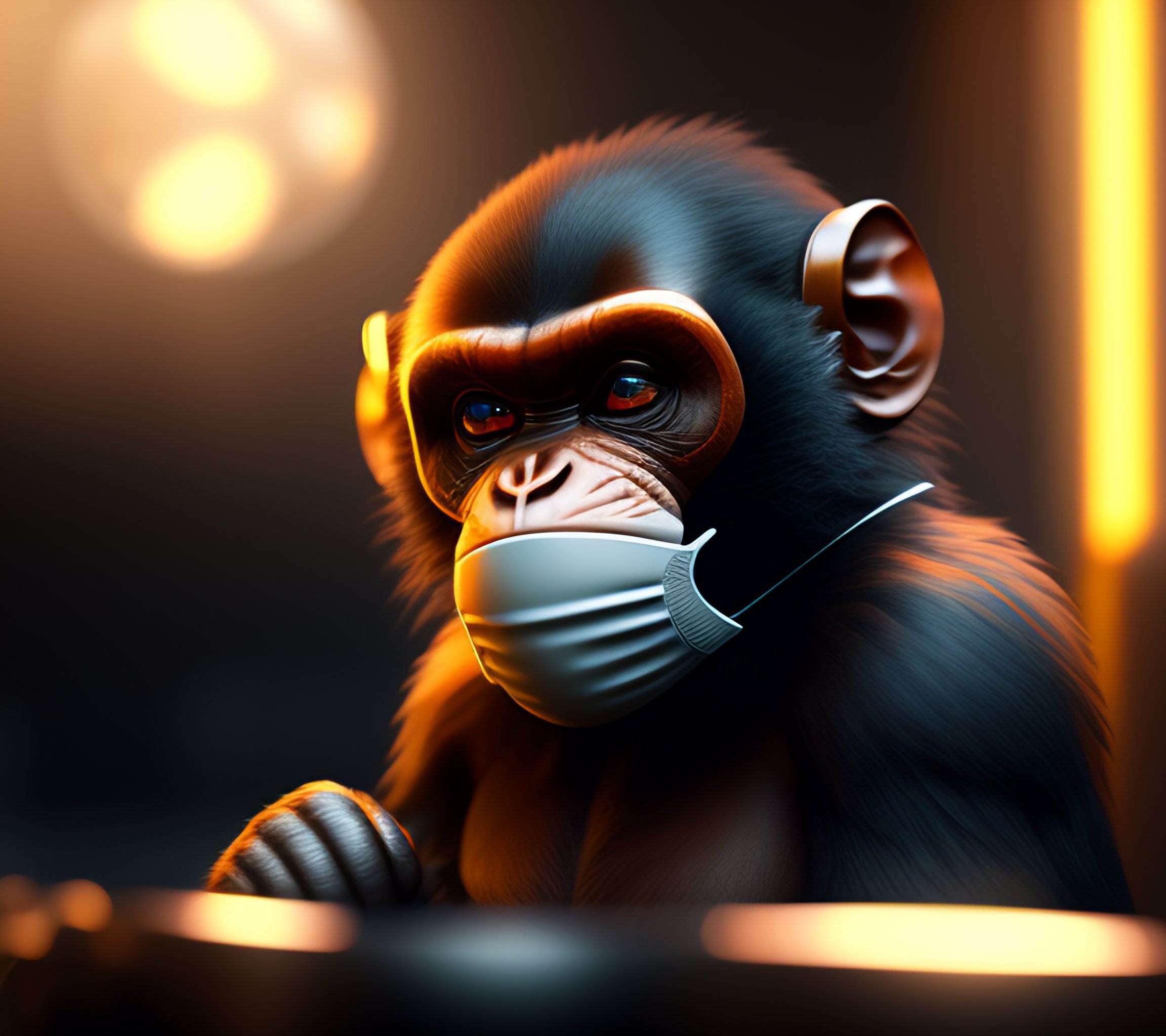 Lexica - Monkey wearing a surgical mask, cinematic, fantasy, sharp ...