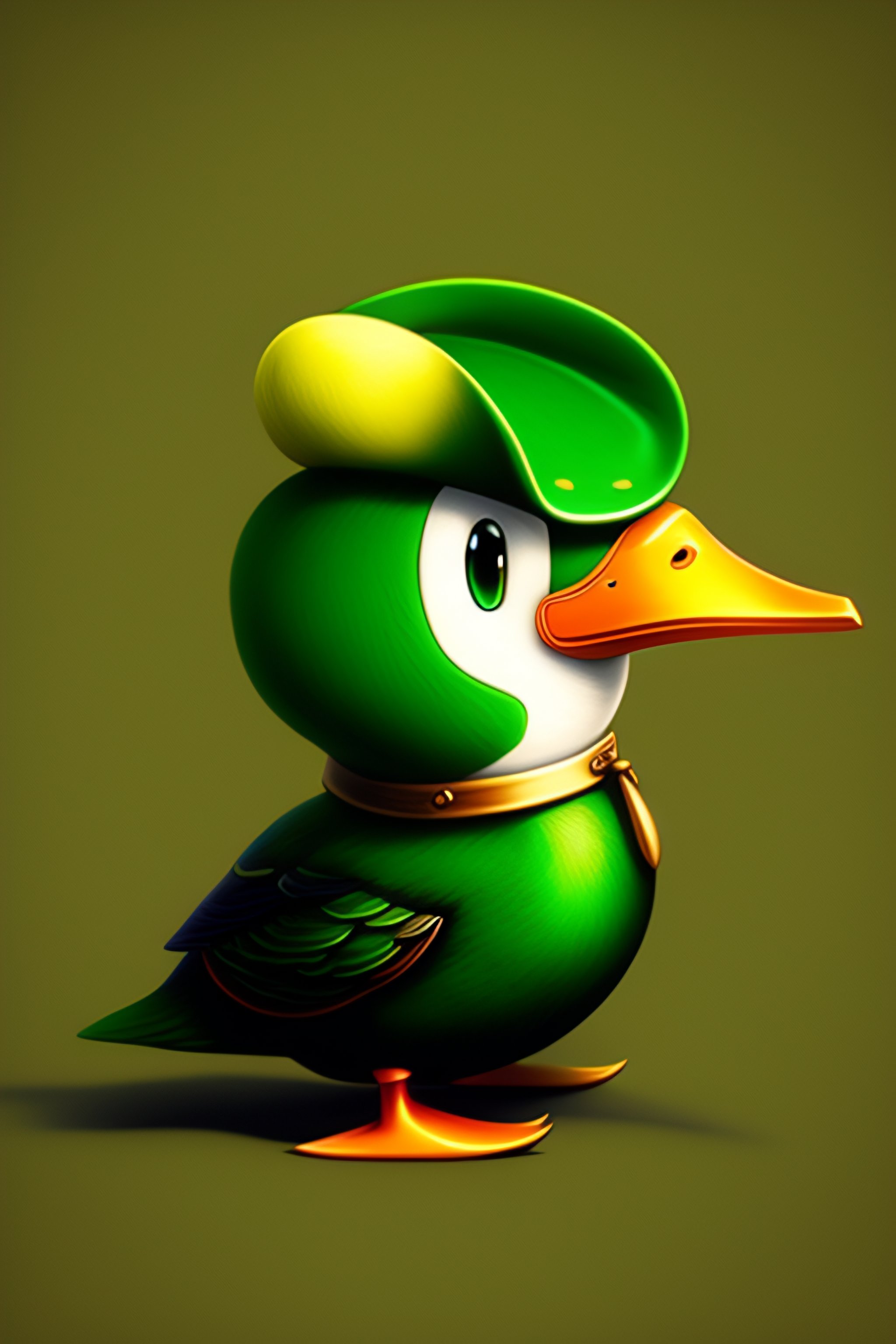 Lexica - A green duck holding a hat, made by hayao miyazaki, anime style