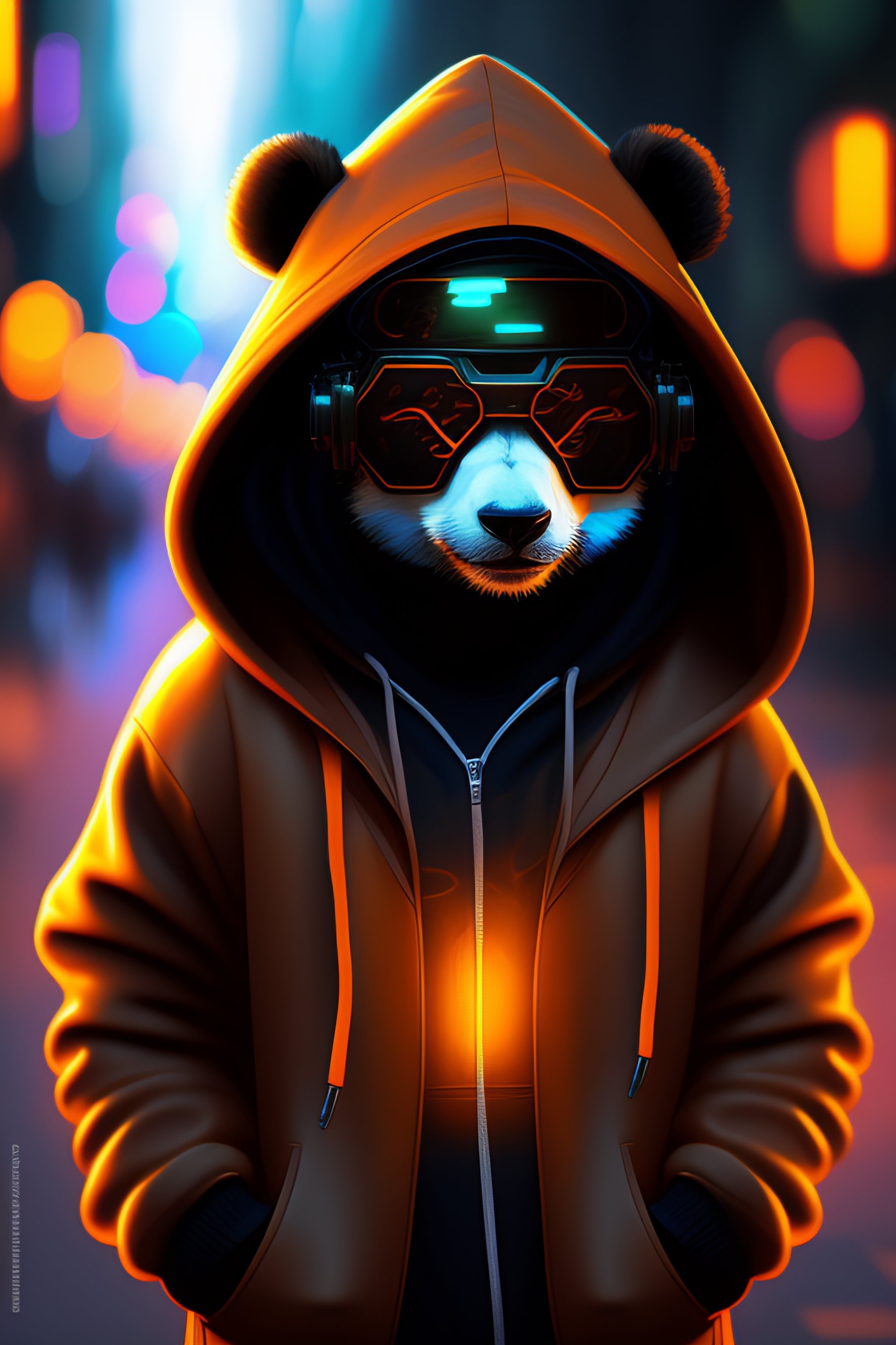 Lexica - 2D comic art of panda, hacker wearing hoodie,computer ...