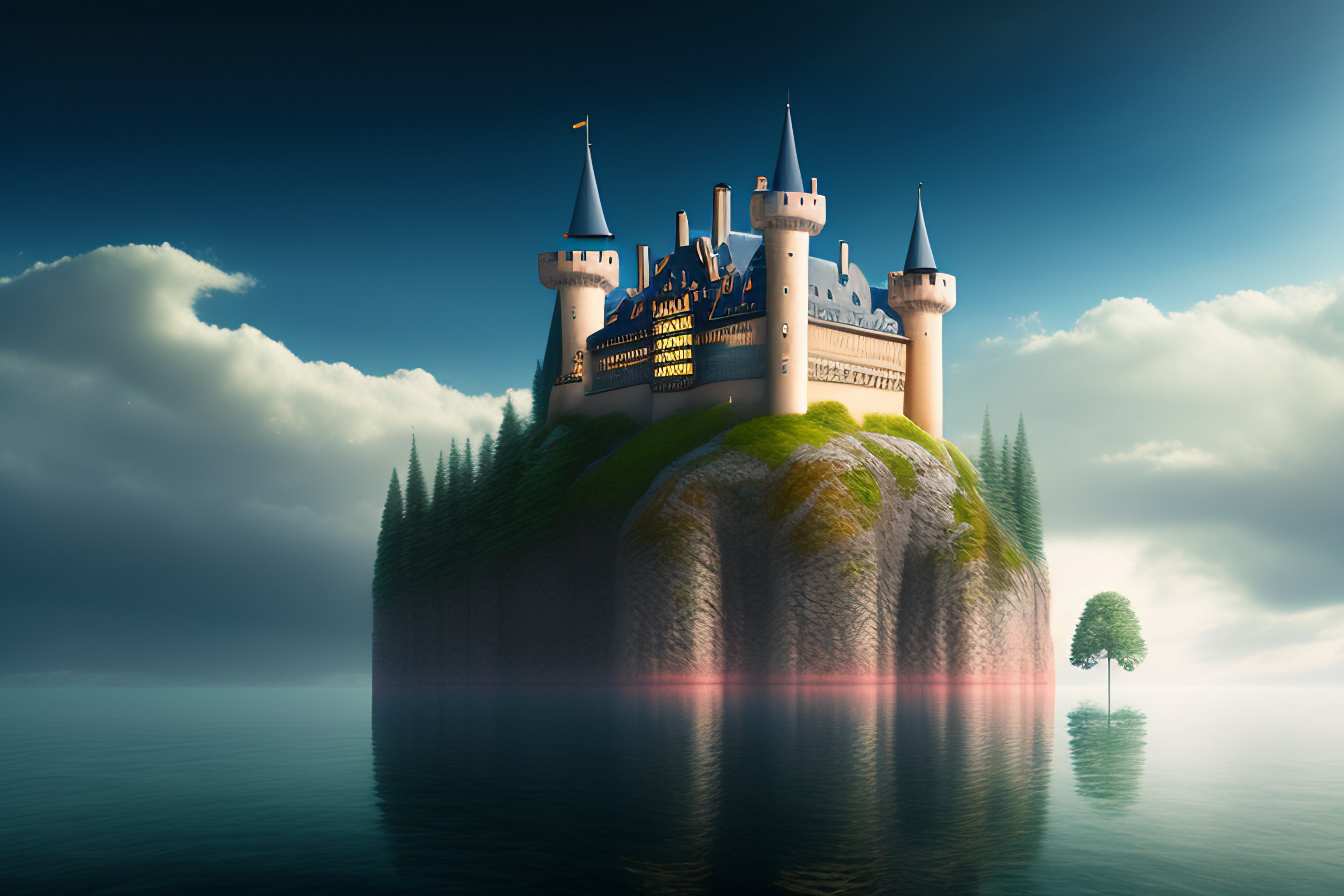 Lexica - A castle literally floating high in the air, detailed
