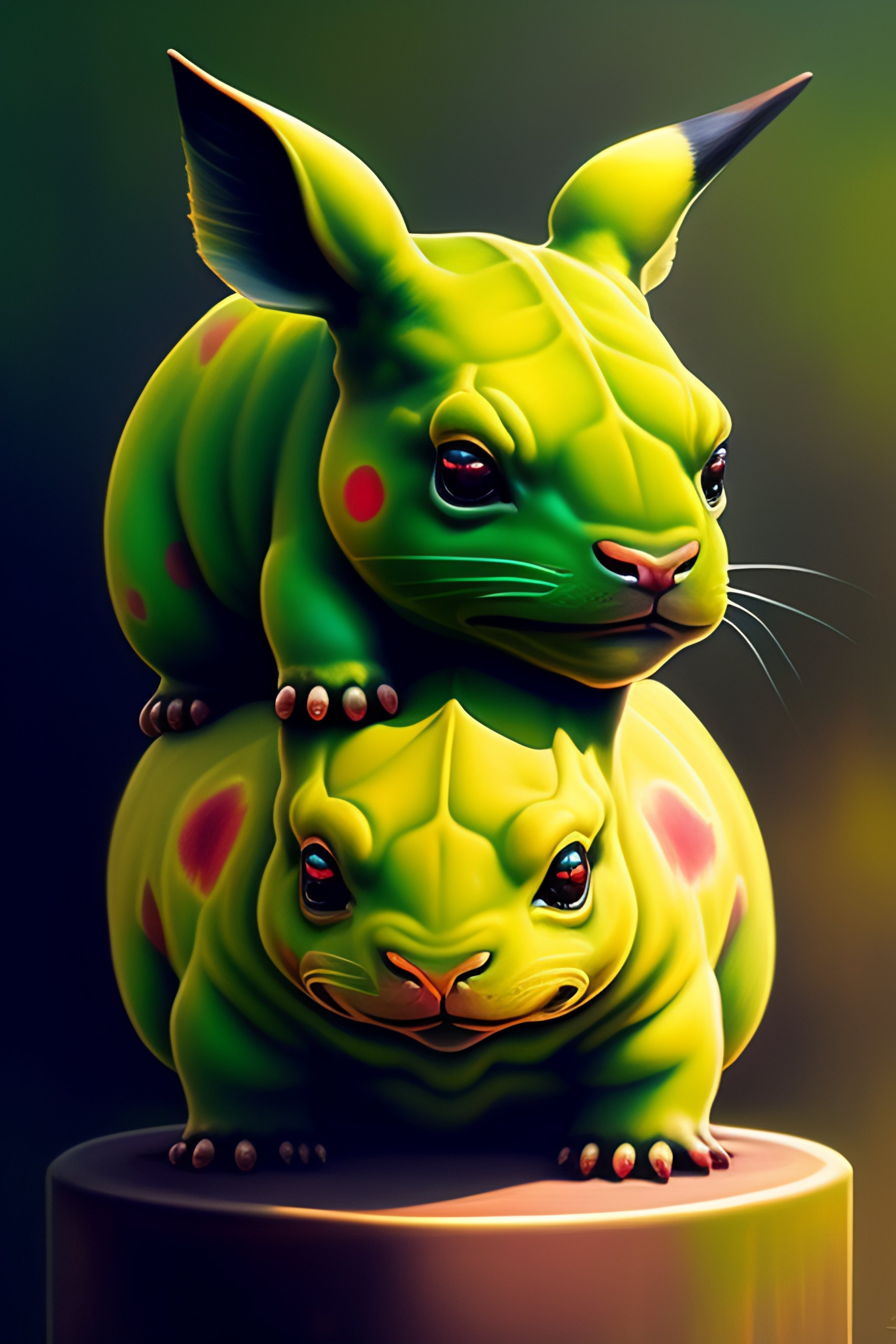 Lexica - Painting of hybrid bulbasaur!!! and pikachu fused together ...