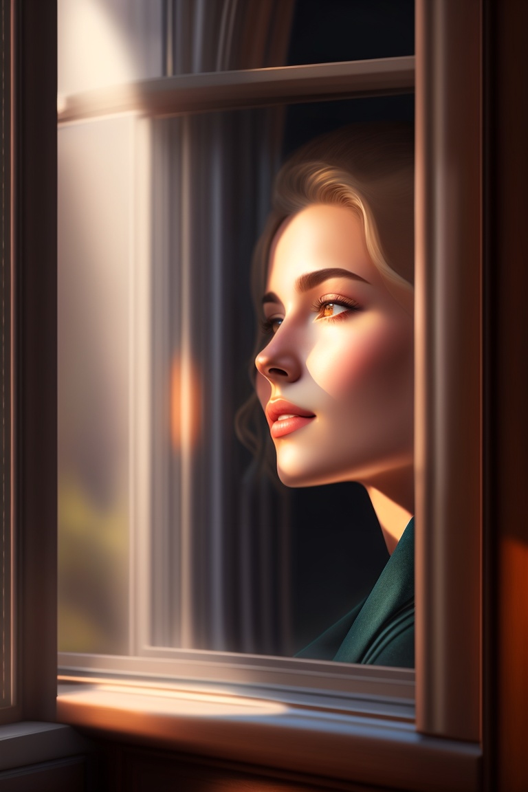 Lexica - REALISTIC WOMAN IN WINDOW, PERFECTLY LIGHT AND CASTING SHADOWS