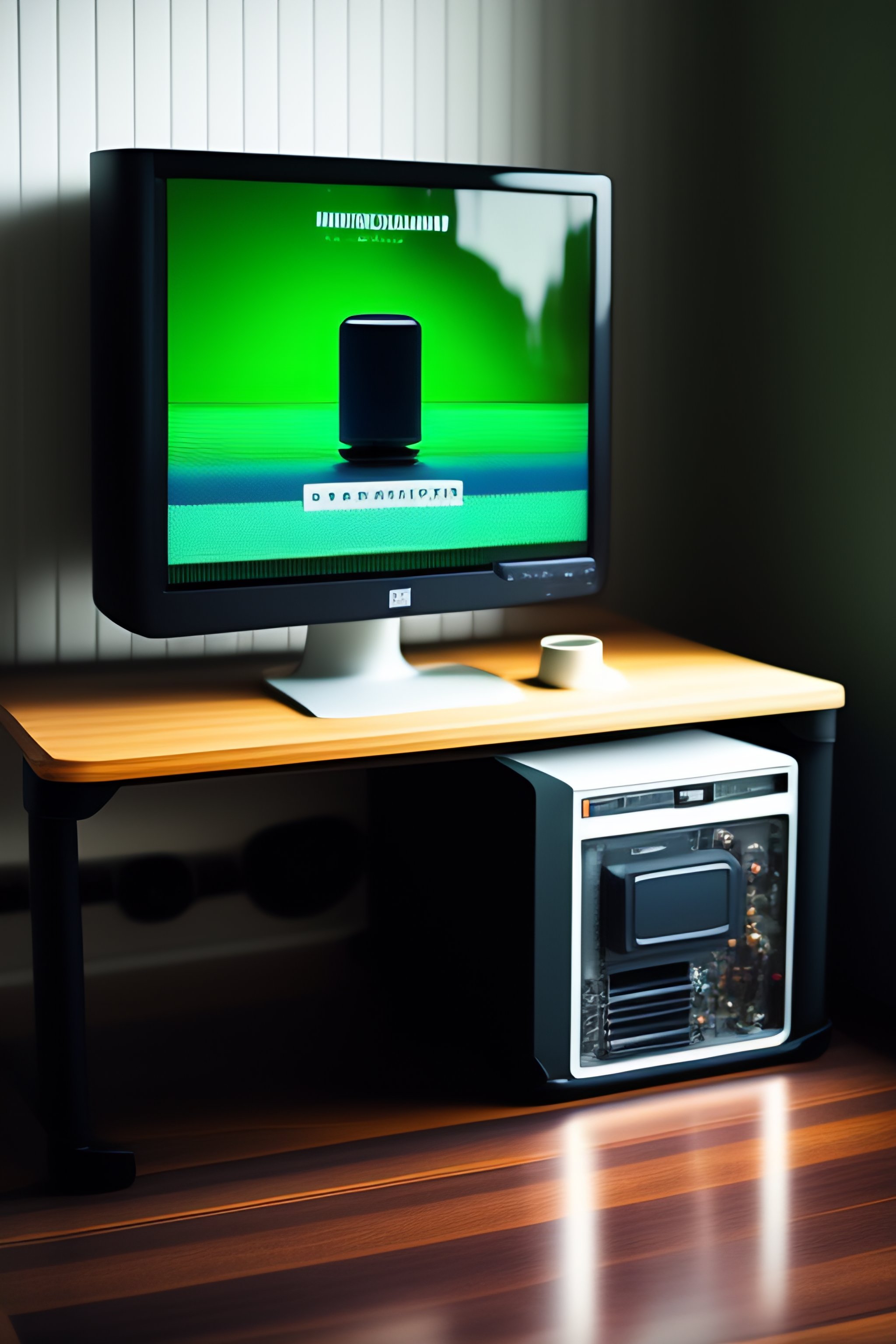 Lexica - A table with an old computer from the 90s on it. On the ...