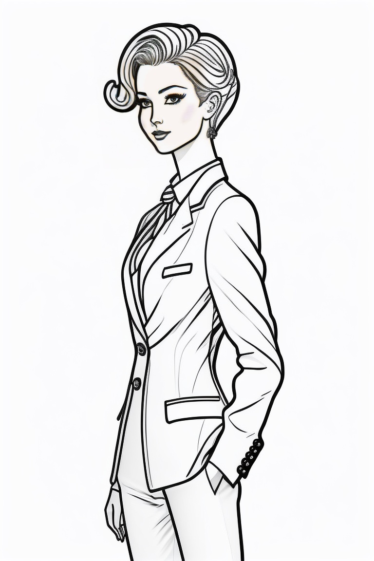 Lexica - Cute drawing of an androgynous woman, full body, suit and tie ...