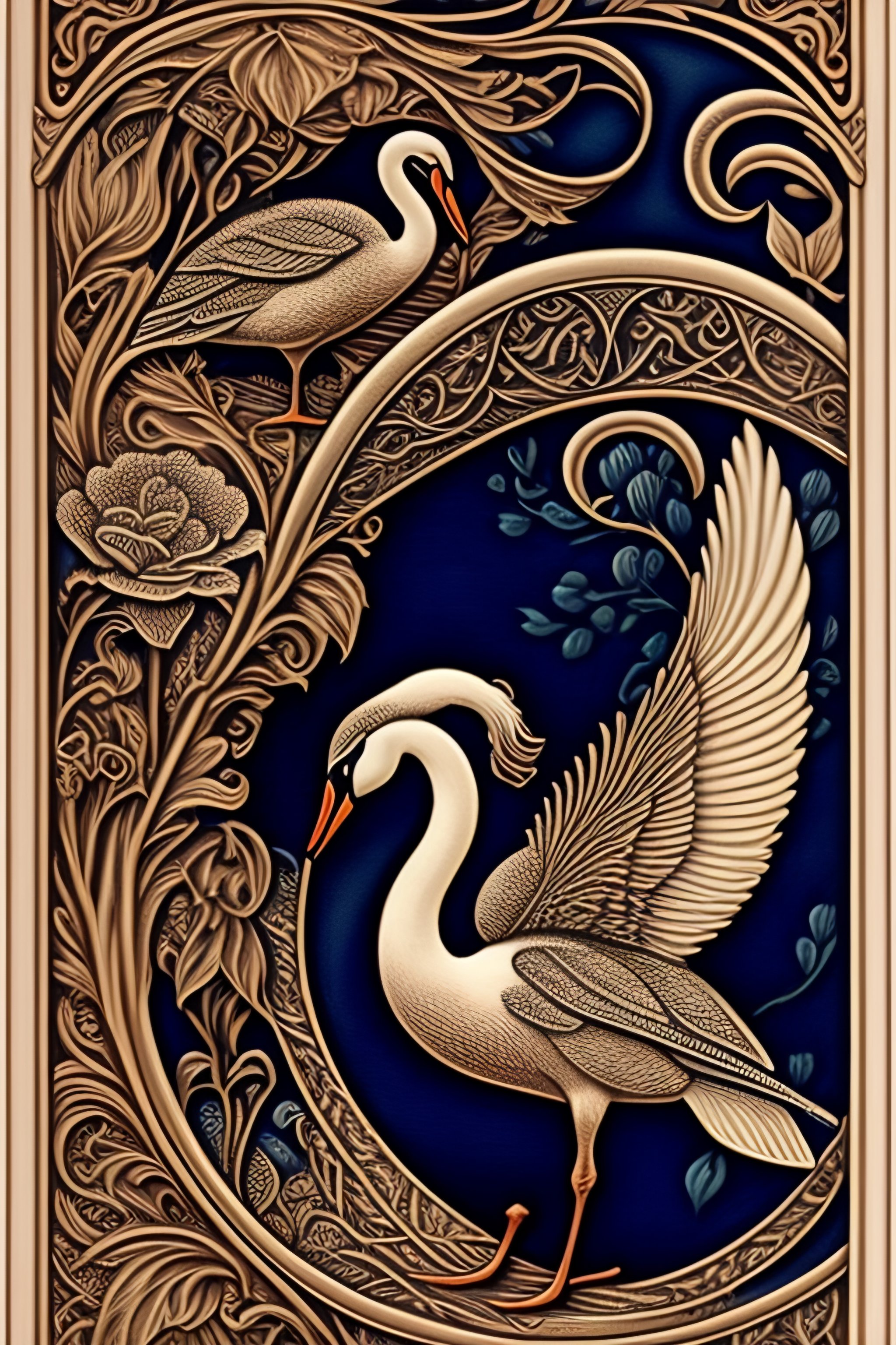 Lexica - Art nouveau, highly detailed etching, patterns, border, swans ...