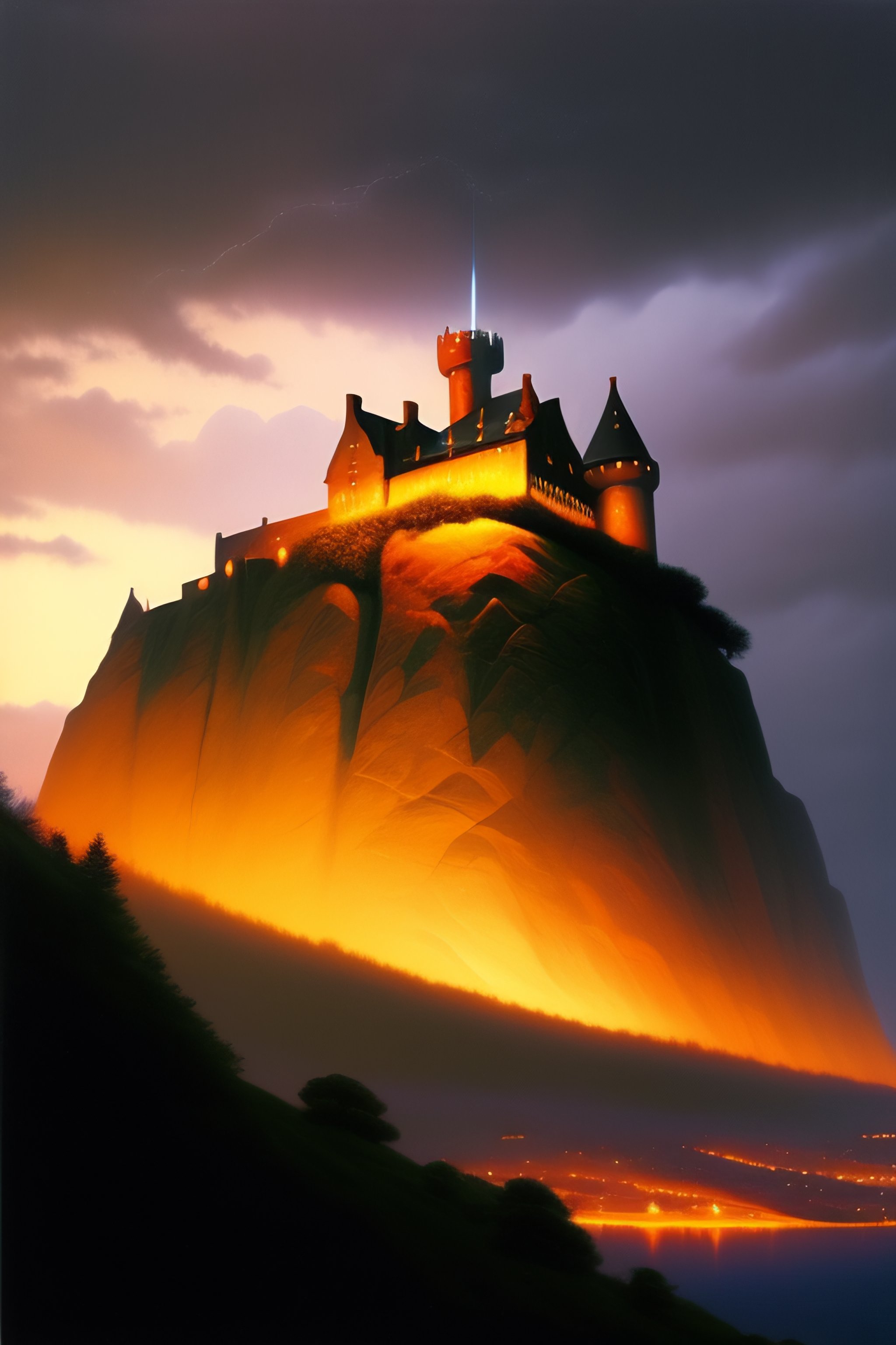 Lexica - A black castle sitting on top of a mountain under a cloudy sky ...