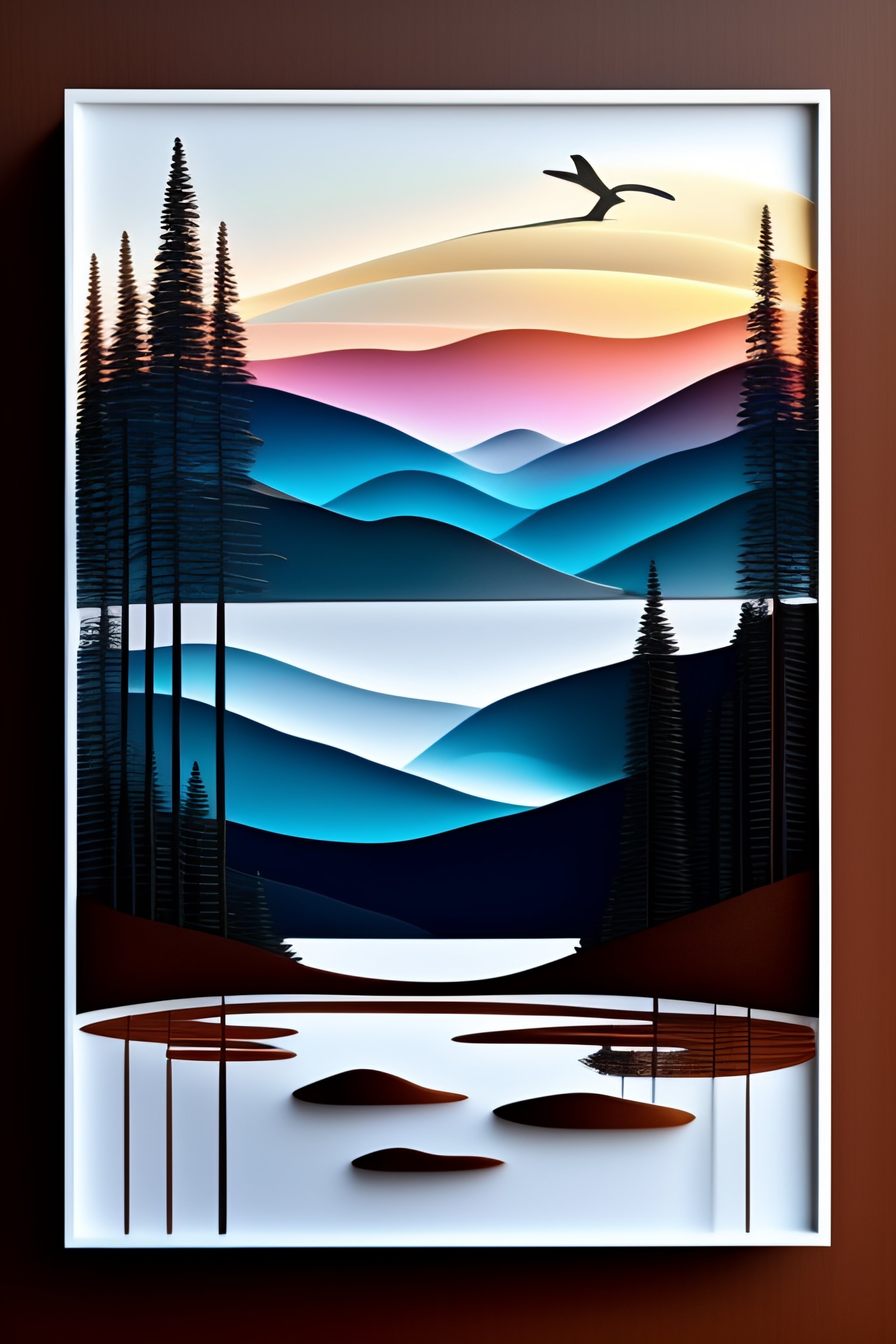 Lexica - 2d laser cut, landscape wall art pieces side by side