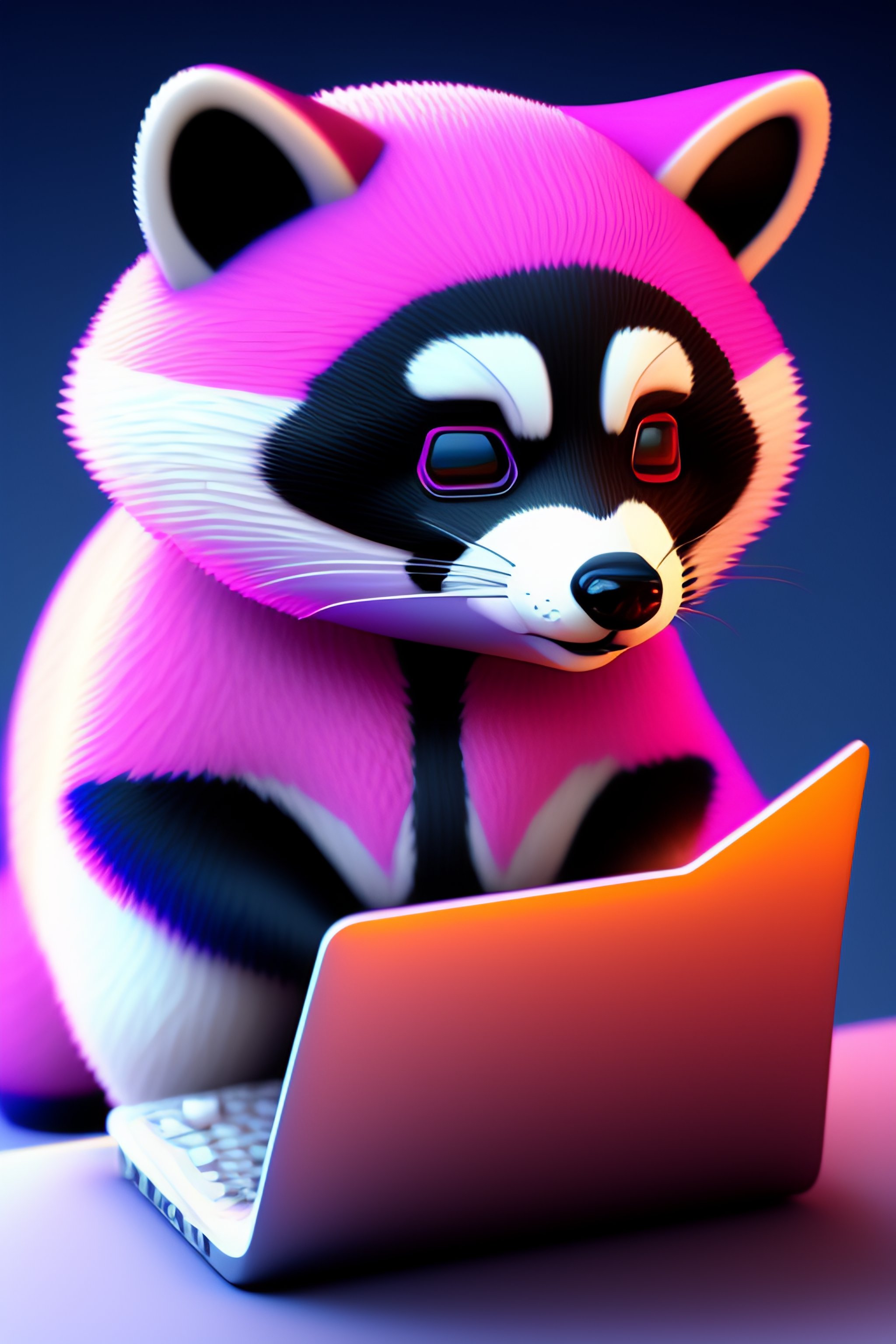 Lexica - Soft pink 3d racoon logo coding a software with laptop by pixar