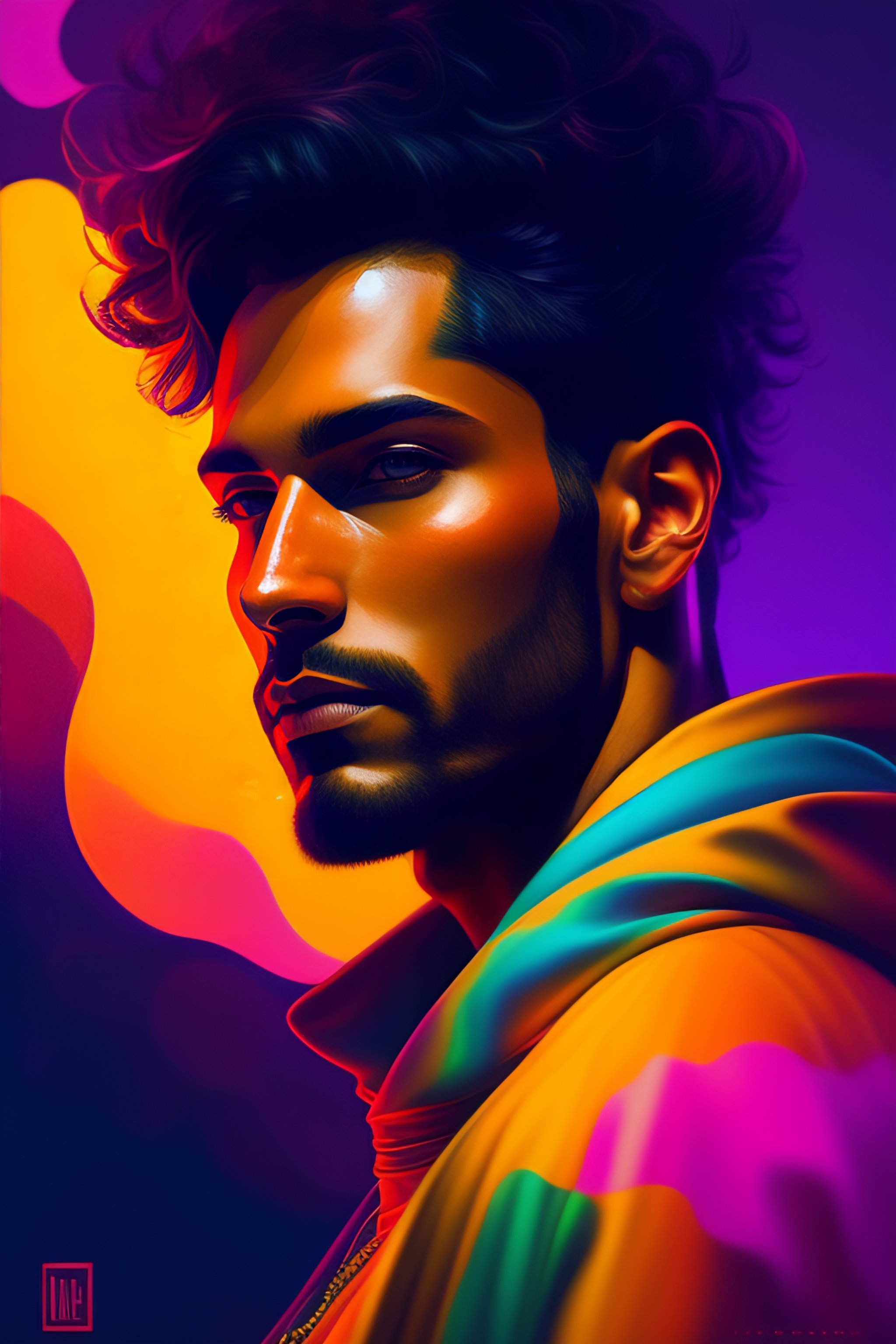 Lexica - A psychedelic portrait of handsome man, vibrant color scheme ...