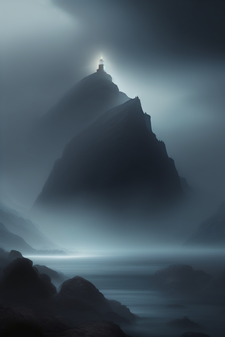 Lexica - Dark shadowy rift, filled with fog, with a distant lighthouse ...