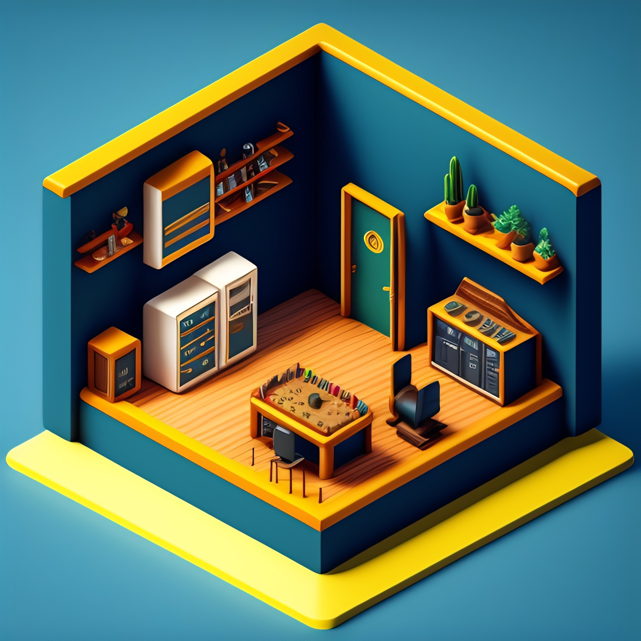 Lexica - Isometric render of a gamer, building the room