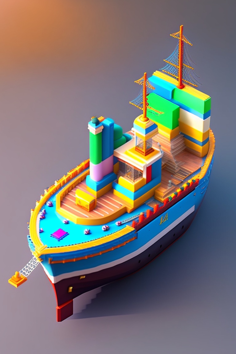 Lexica - Detailed isometric ship, pixel art, unreal engine voxel render