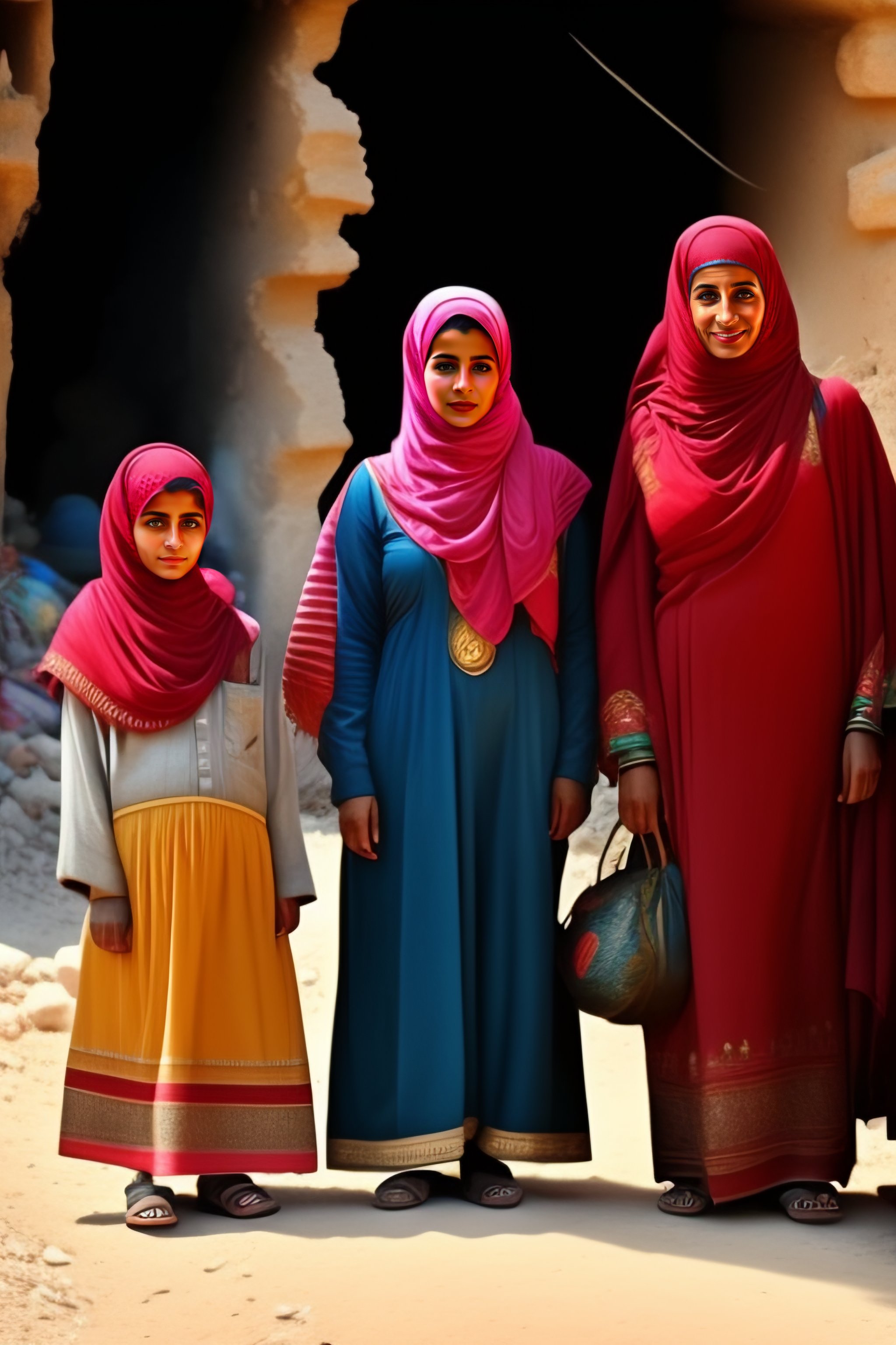 Lexica - Woman and beutiful 3 kids, in syria