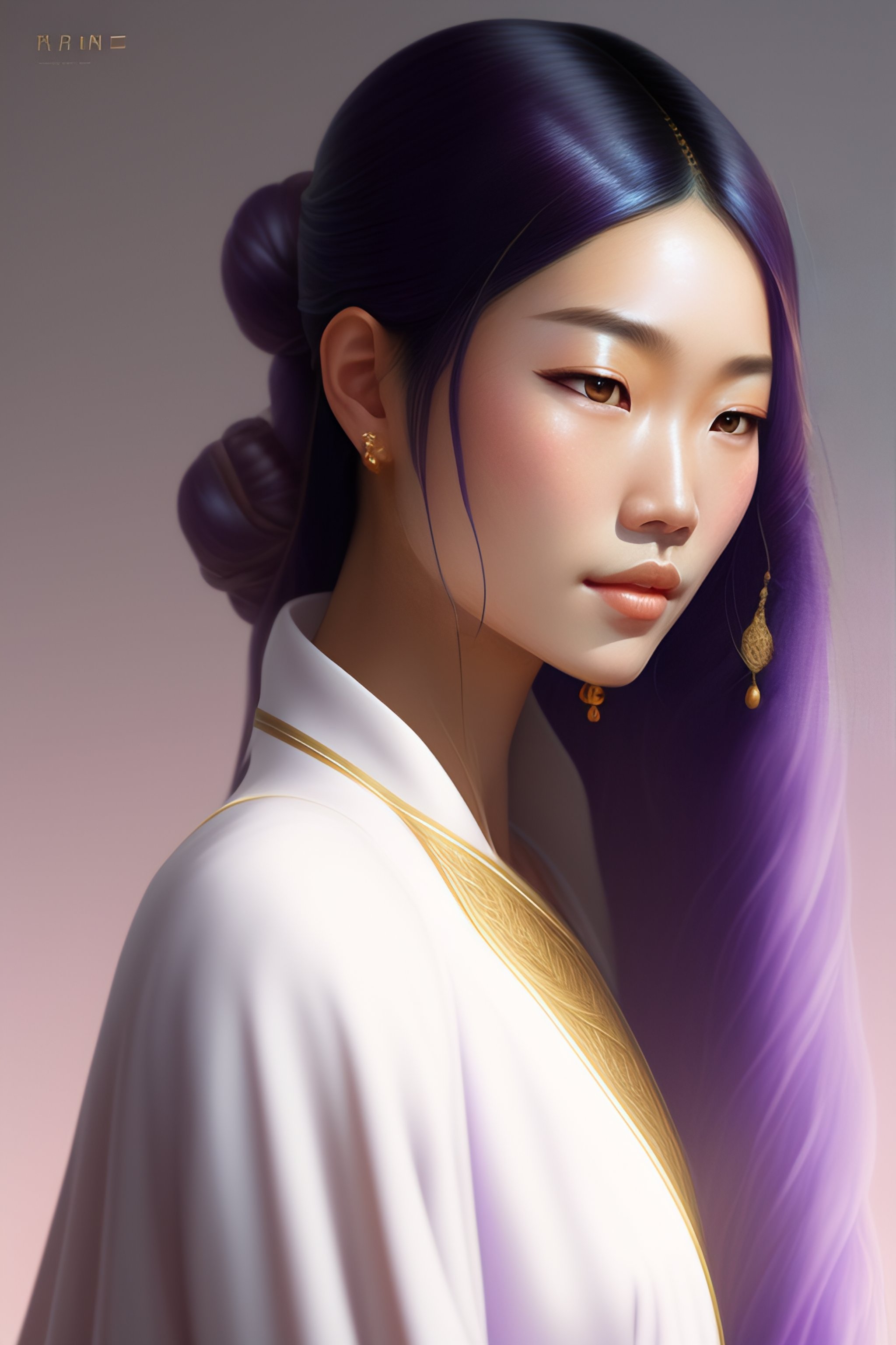 Lexica - A mestizo woman, asian and uropean rase, white skin, purple ...