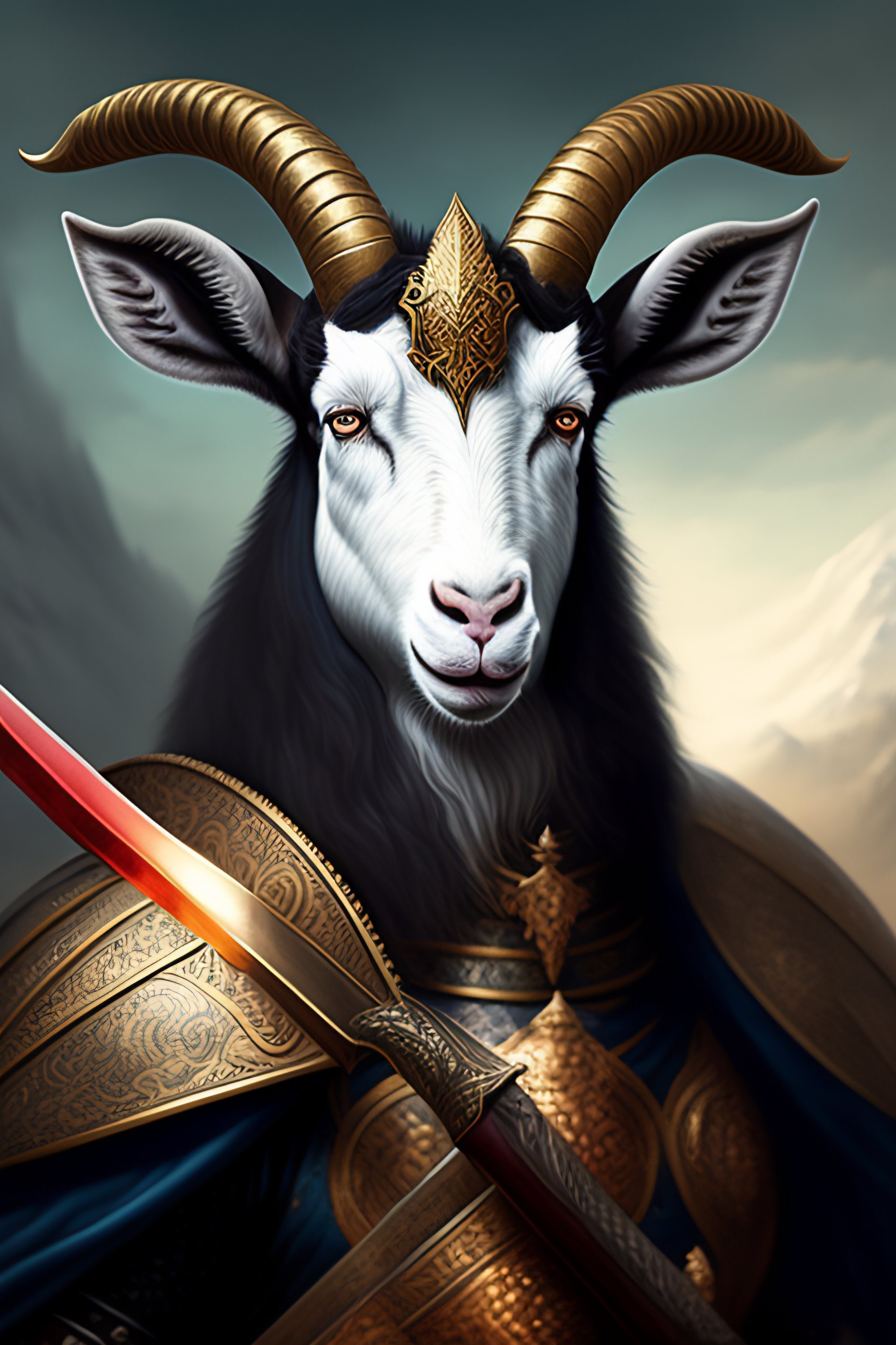 Lexica - Portrait of a warhammer goat with a big sword