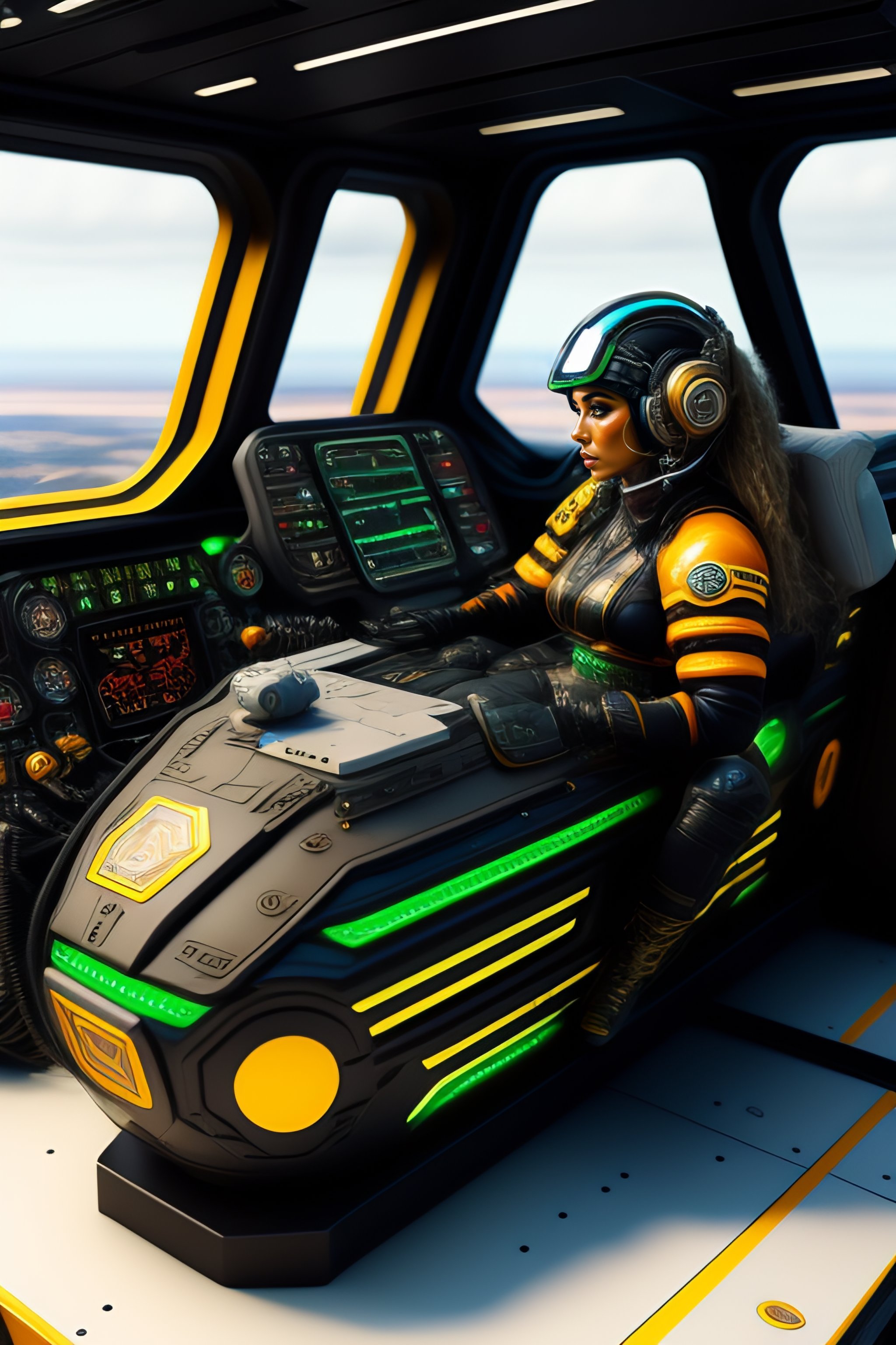 Lexica - Cyborg pilot wired to commands, detailed maximalist interior ...