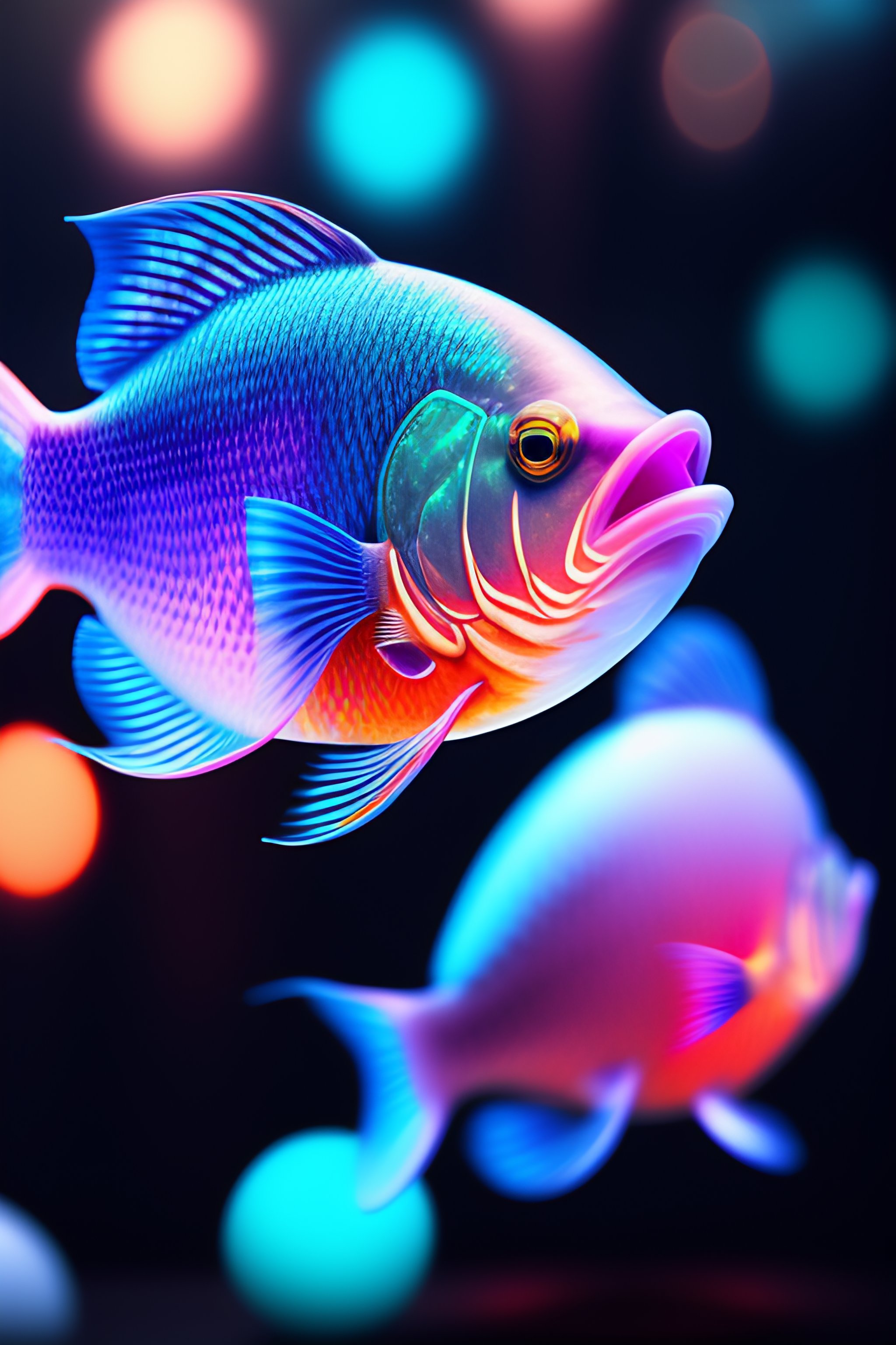 Lexica - Ultra hd! realistic, chrome, pastel glowing fish in a dark ...