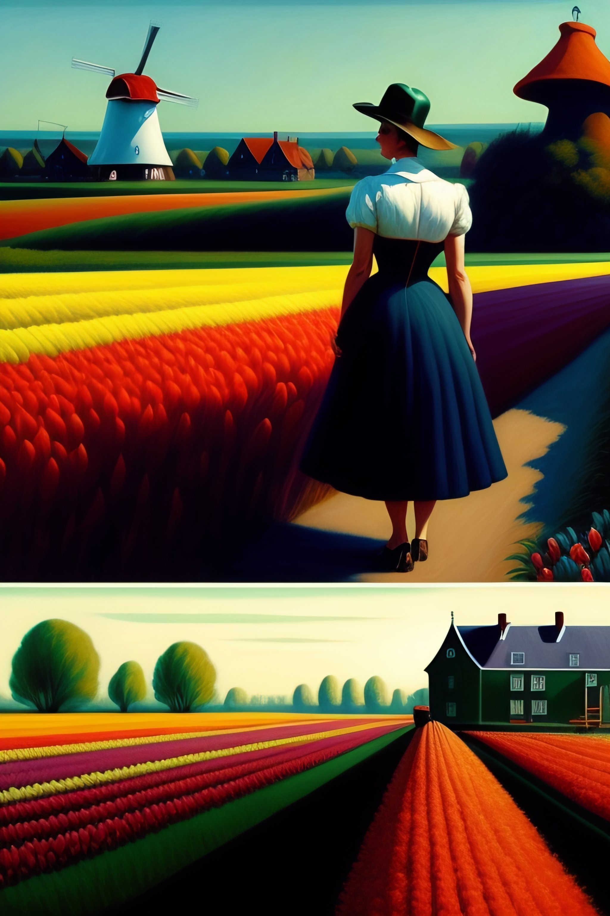 Lexica - Edward Hopper paining of tulip fields in the Netherlands