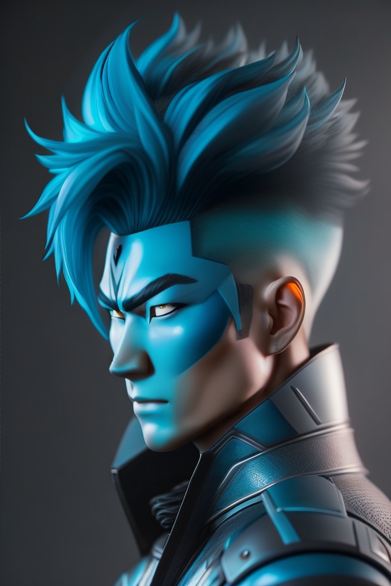 Lexica - BLEACH Saiyan Blue,By Toriyama Akira,film grain, dark lighting ...