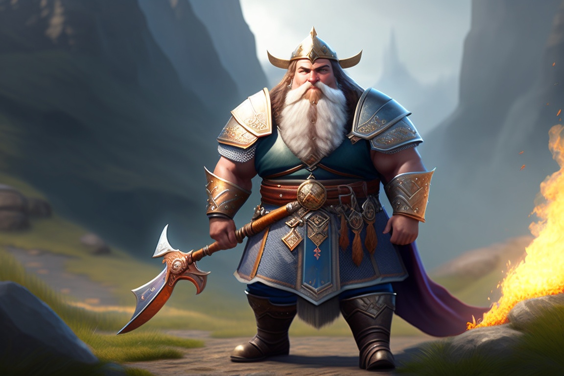 Lexica - Dwarf geared for battle with legendary battleaxe, medival, battle ready, desolate ...