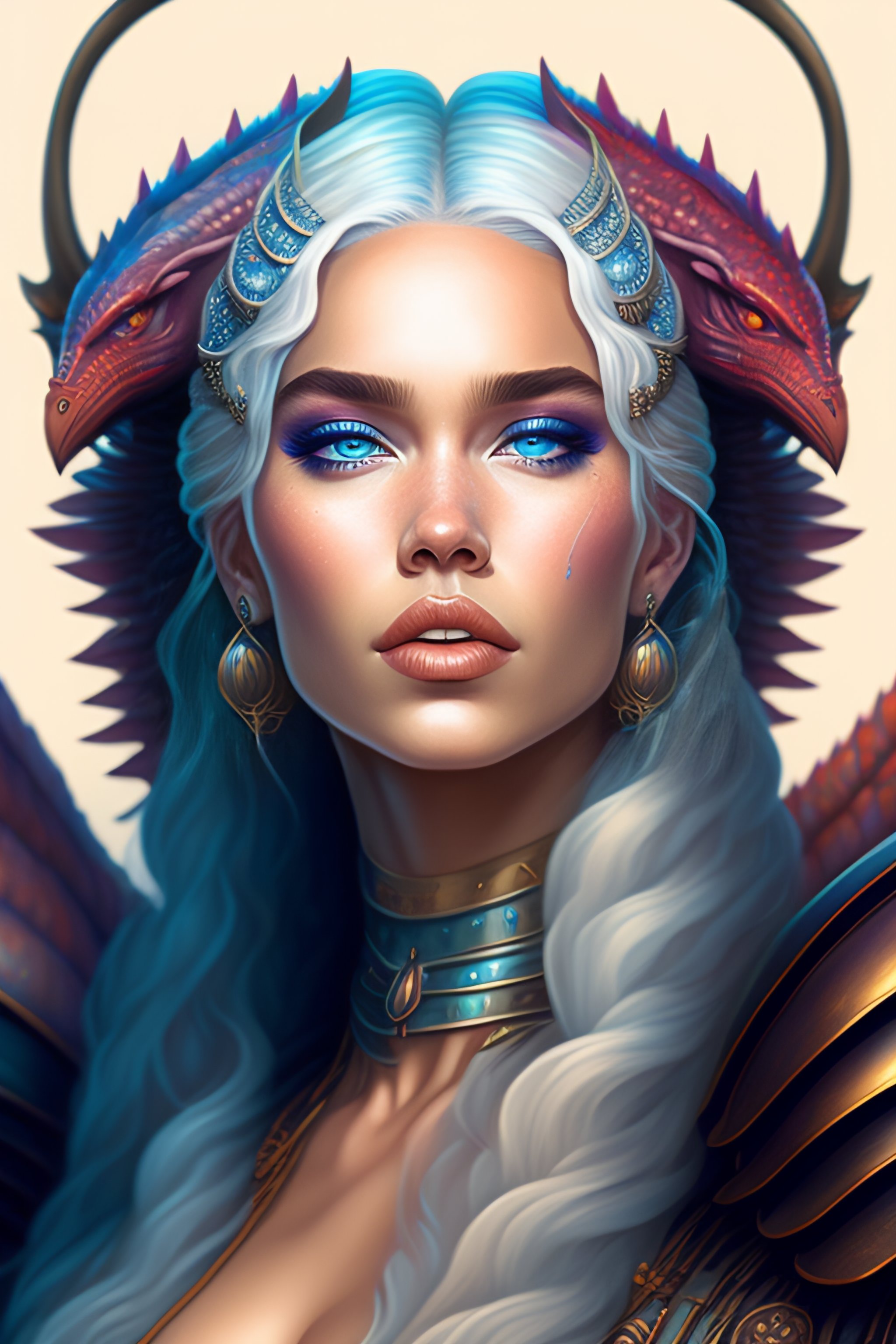 Lexica - Lofi biopunk portrait daenerys targaryen with three dragons ...