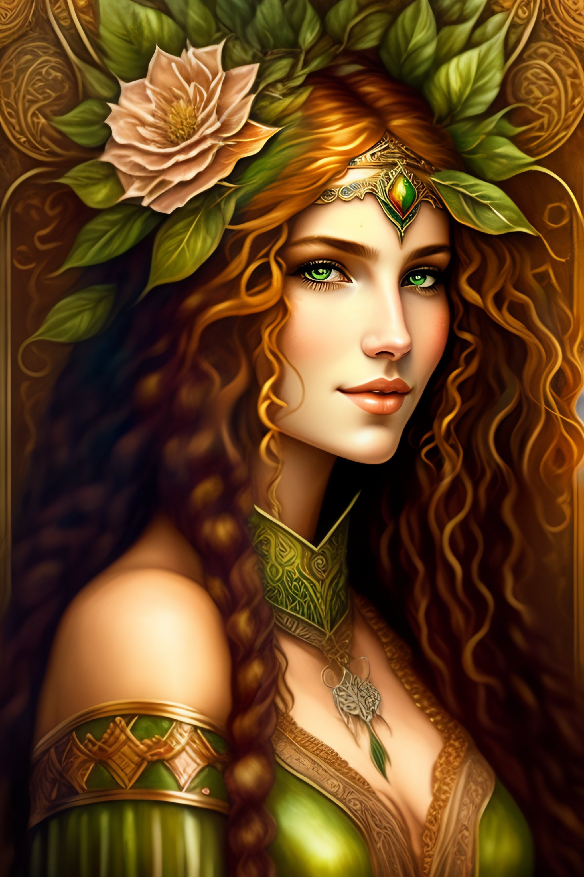 Lexica - Alphones mucha girl warrior with curly green hair big piercing ...