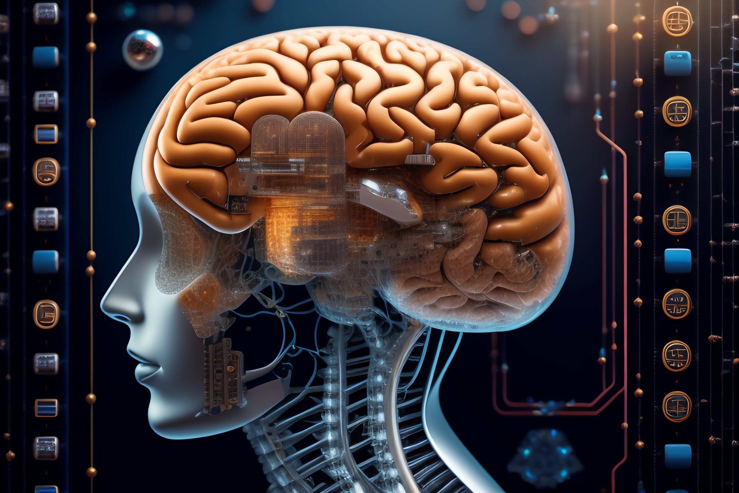 Lexica - Human brain merging with ai machine parts, Knolling, Knolling ...