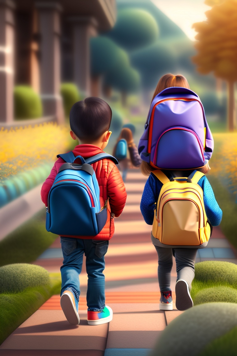 Lexica - Nursery kids walking to school, kids carrying school bags ...