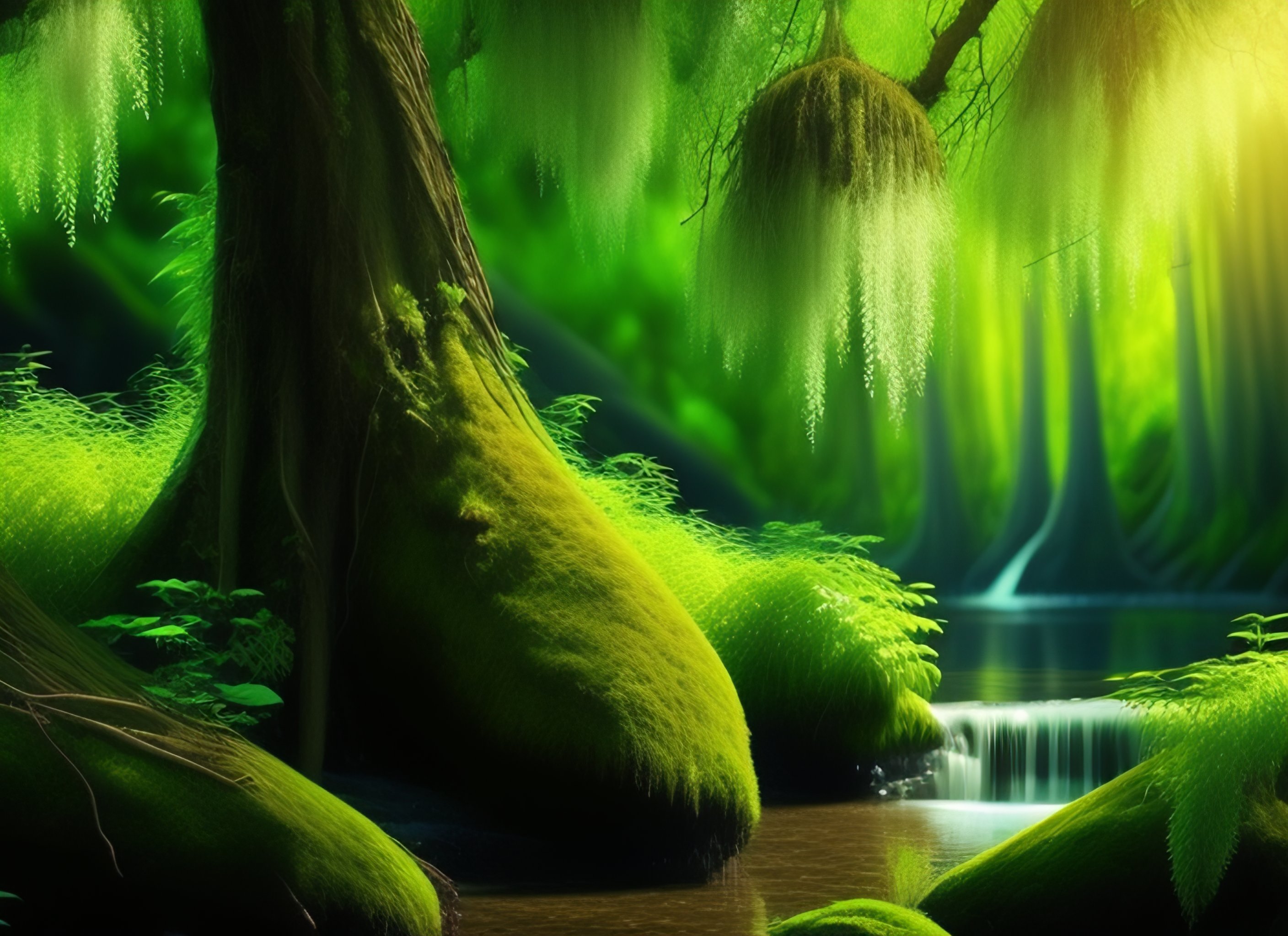 Lexica - F22, a detailed photo of a green forest, vines, weeping ...