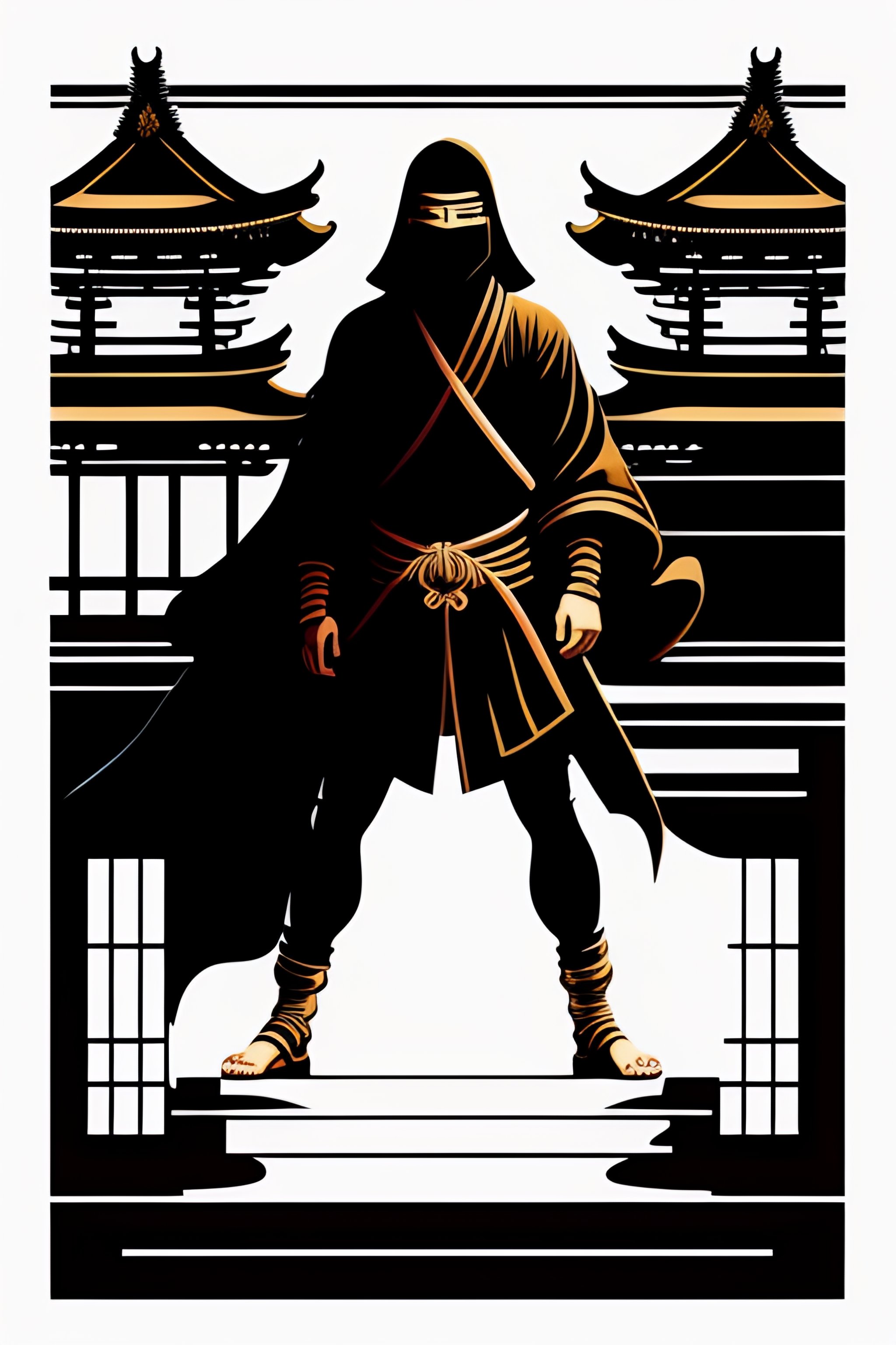 Lexica - A ninja posing in front of a multi-tier Japanese temple, full ...