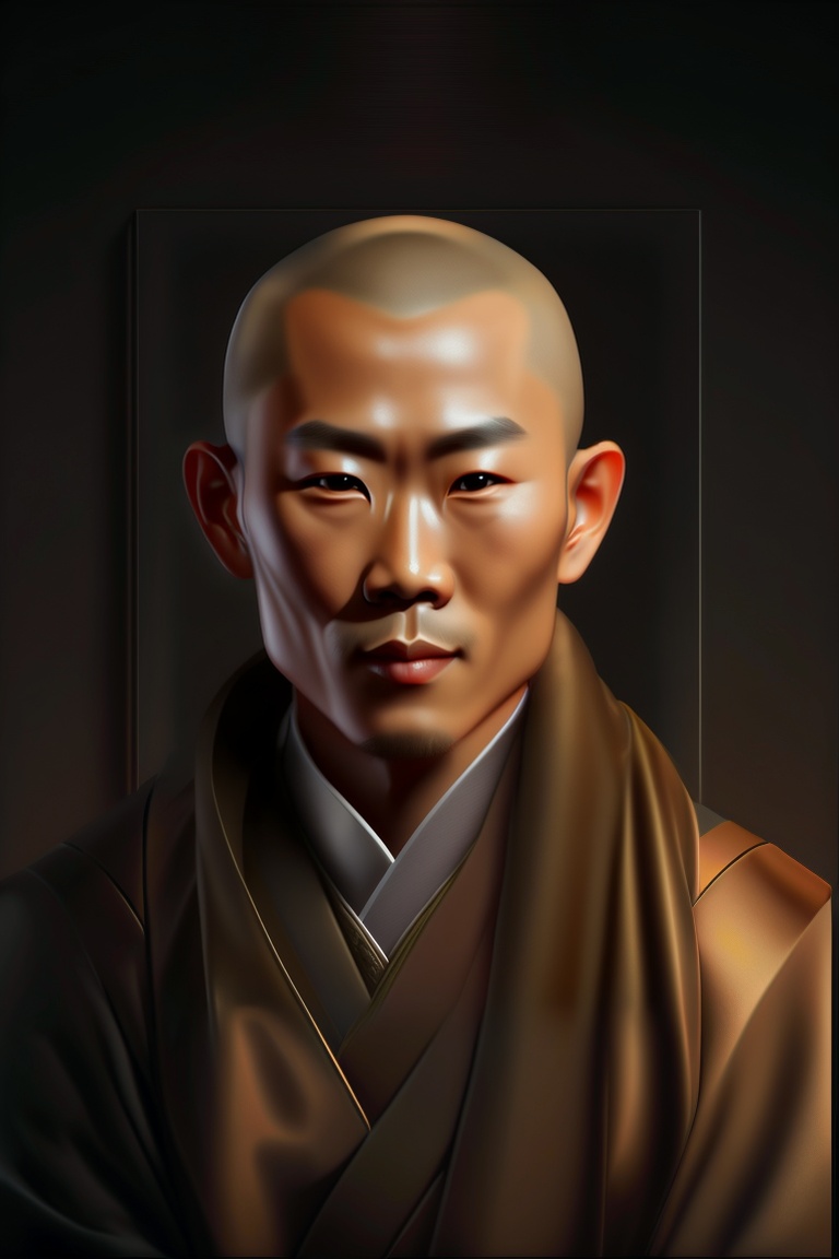 Lexica - Good looking Chinese monk portrait,40-50 age,black background