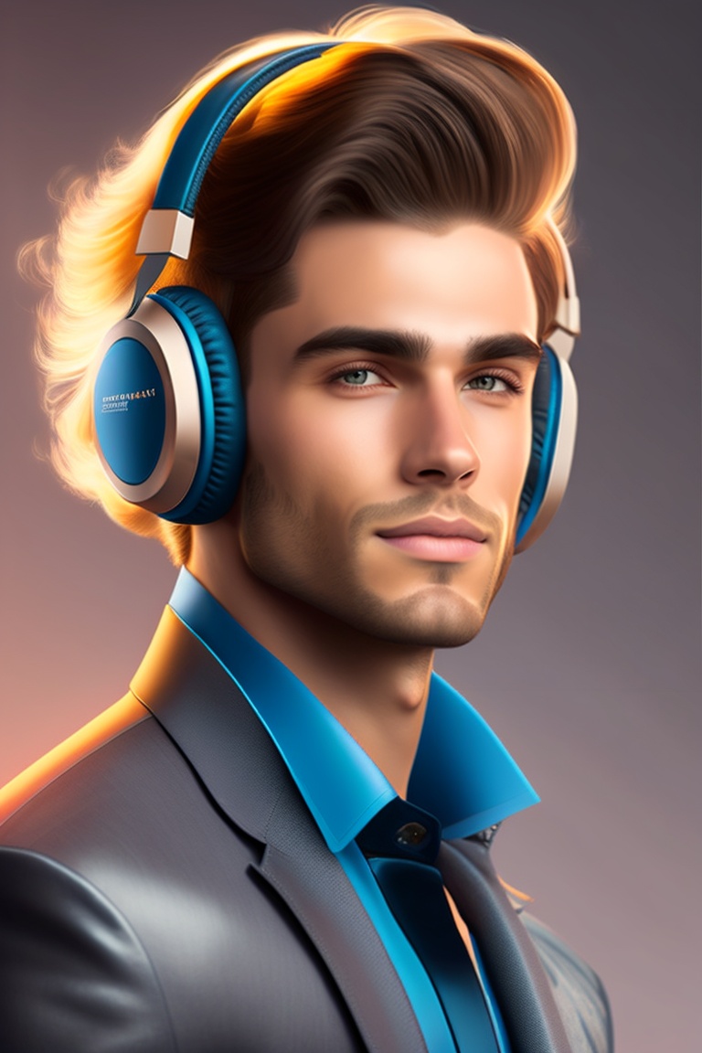 Lexica - Handsome man ,medium hair, transparent chasma ,headphone ...