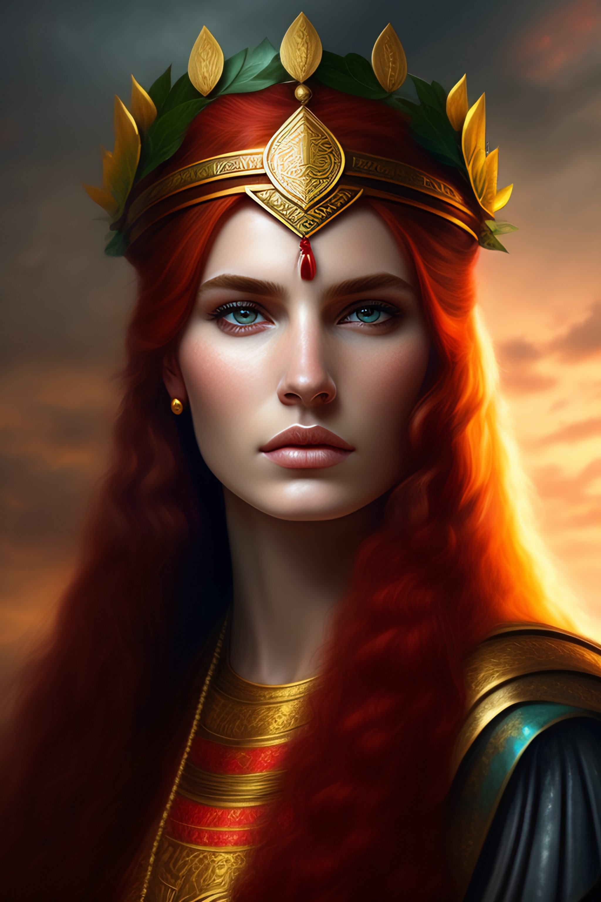 Lexica - Priestess red-haired sad girl in ancient greece wearing laurel ...