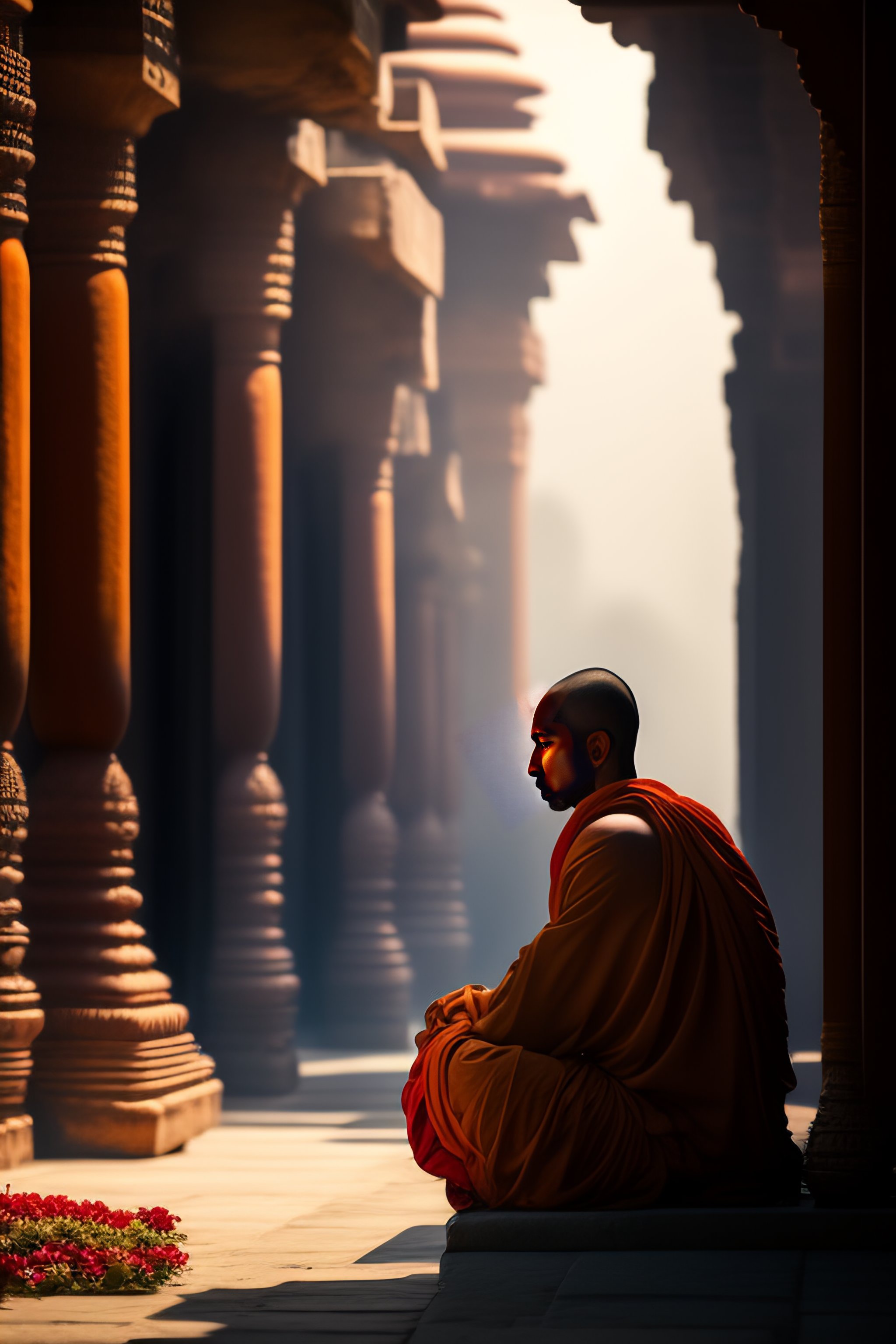Lexica - The monk is sitting in an empty temple, and the endless nature ...