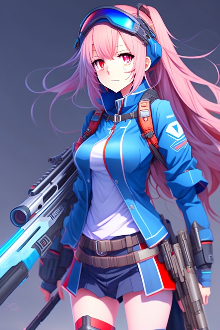 Lexica - Anime girl blue and red eyes, holding a sniper rifle