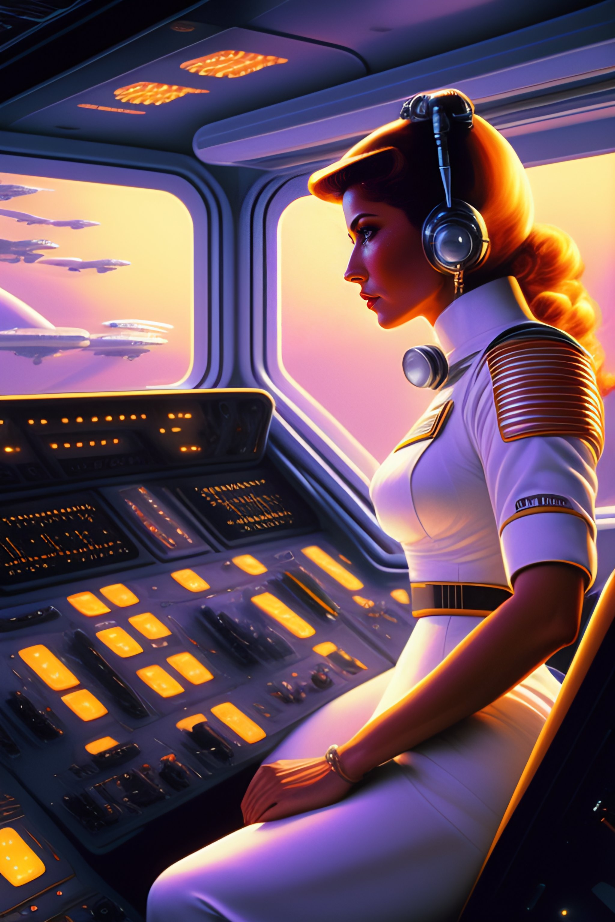 Lexica - "Woman starship captain in command of starship cockpit control ...