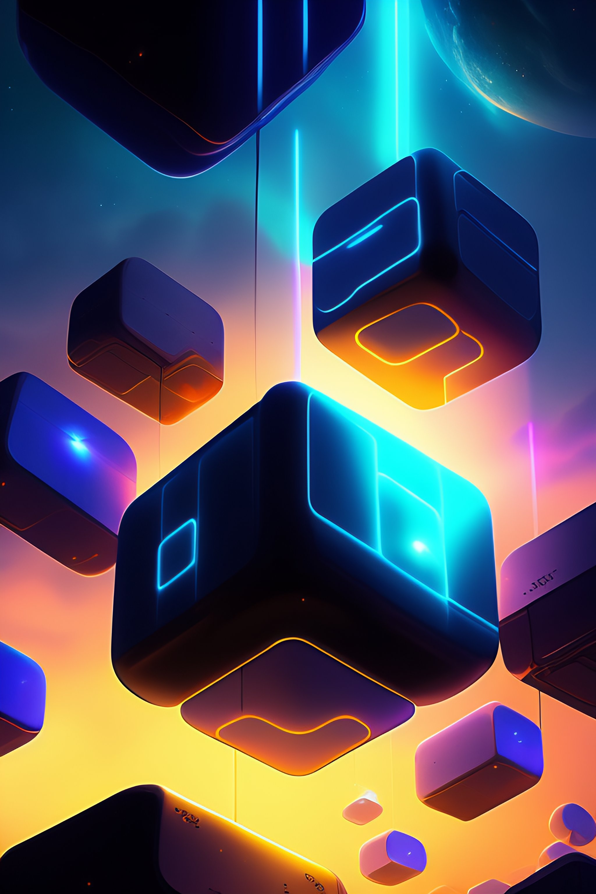 Lexica - A fleet of giant glowing futuristic circuit cubes tied to each ...