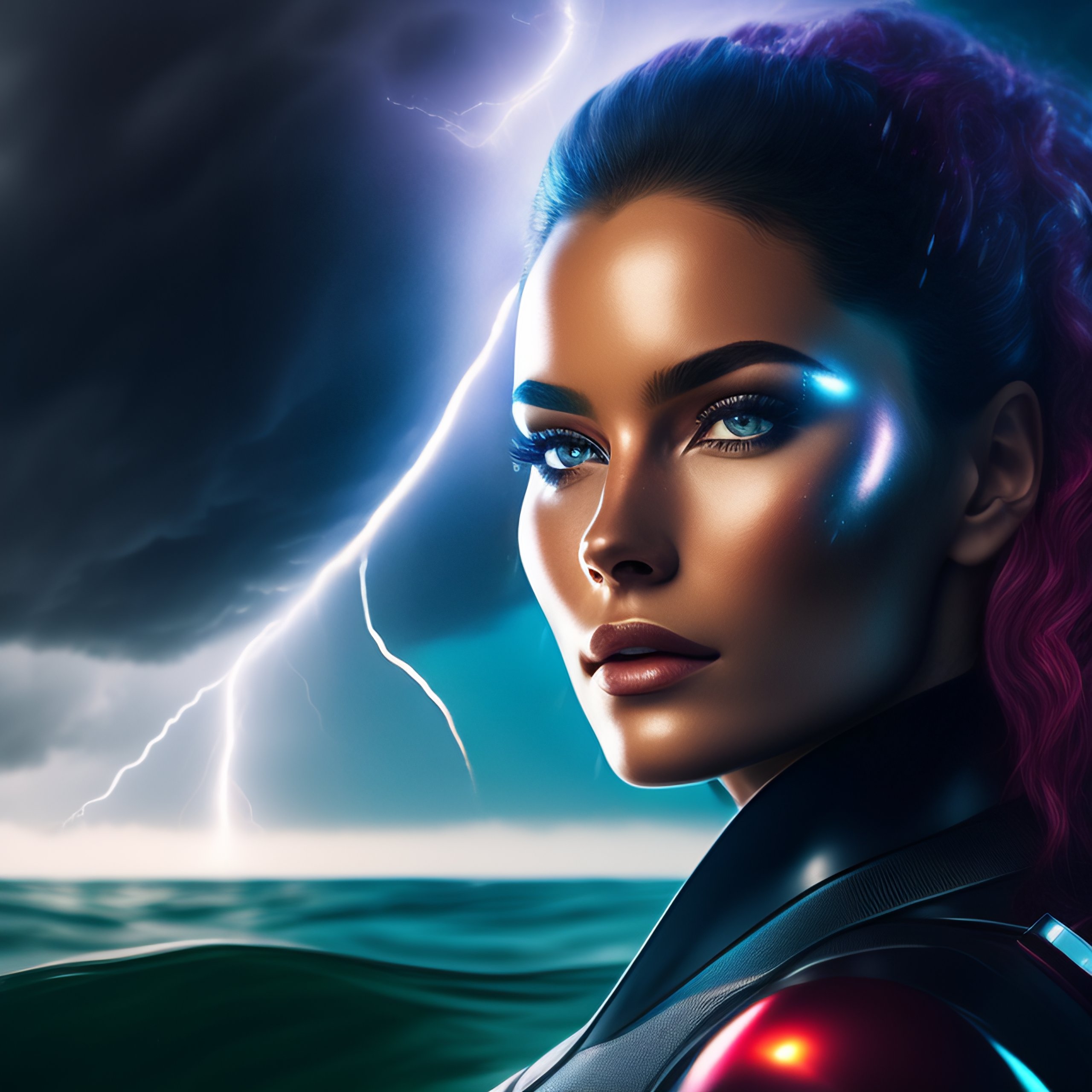 Lexica - Cyber girl wearing chrome, shining reflections, getting out of ...